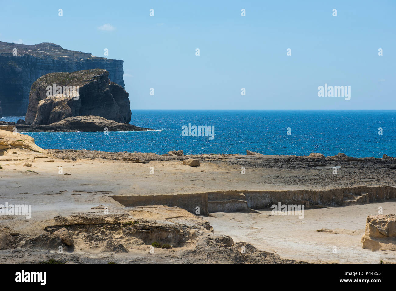 Rocky coastline and sea. Blue hole and the collapsed Azure window in ...