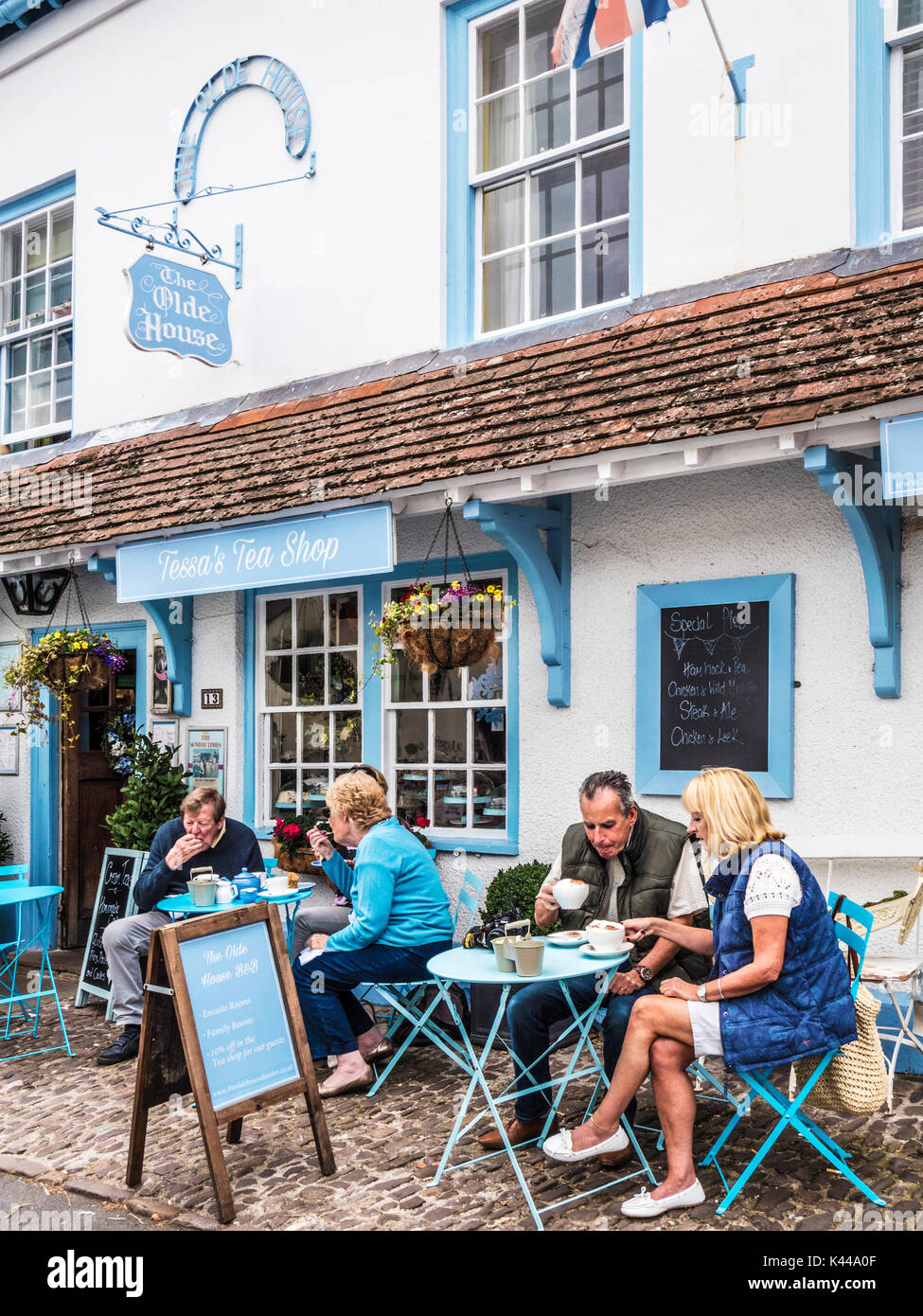 People at a tea shop in Dunster near Minehead, Somerset Stock Photo - Alamy