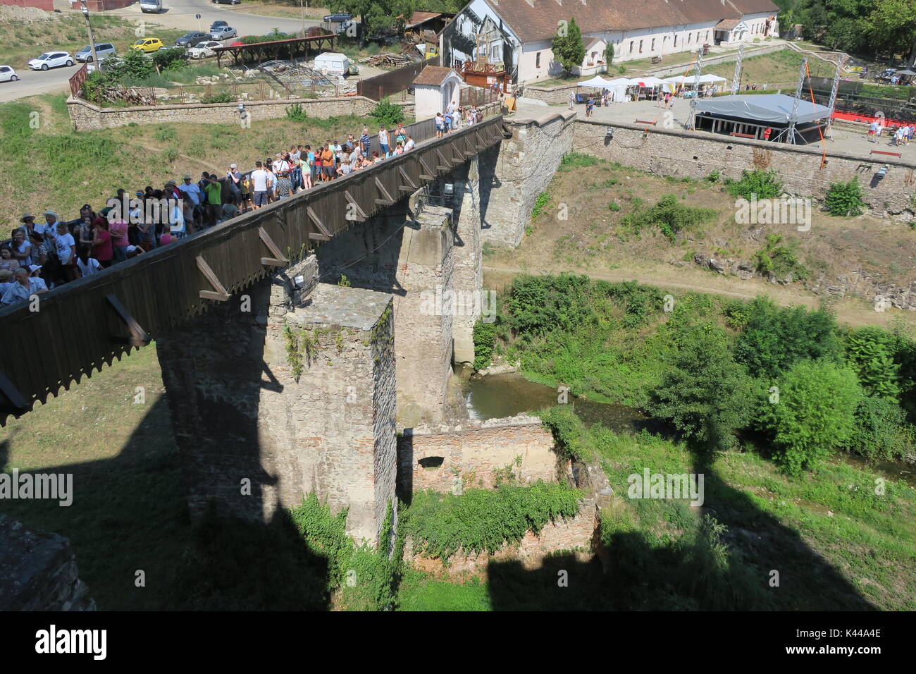 View from balcony of Corvin castle, Hunedoara, Romania, defensive ...