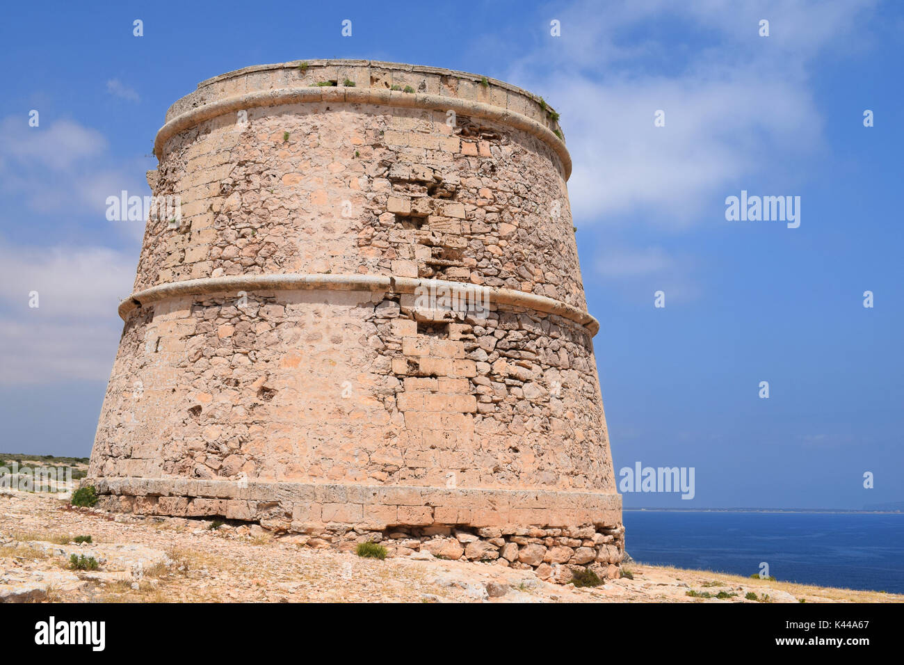 Torre de la Gavina watchtower in Formentera Island, Spain Stock Photo ...