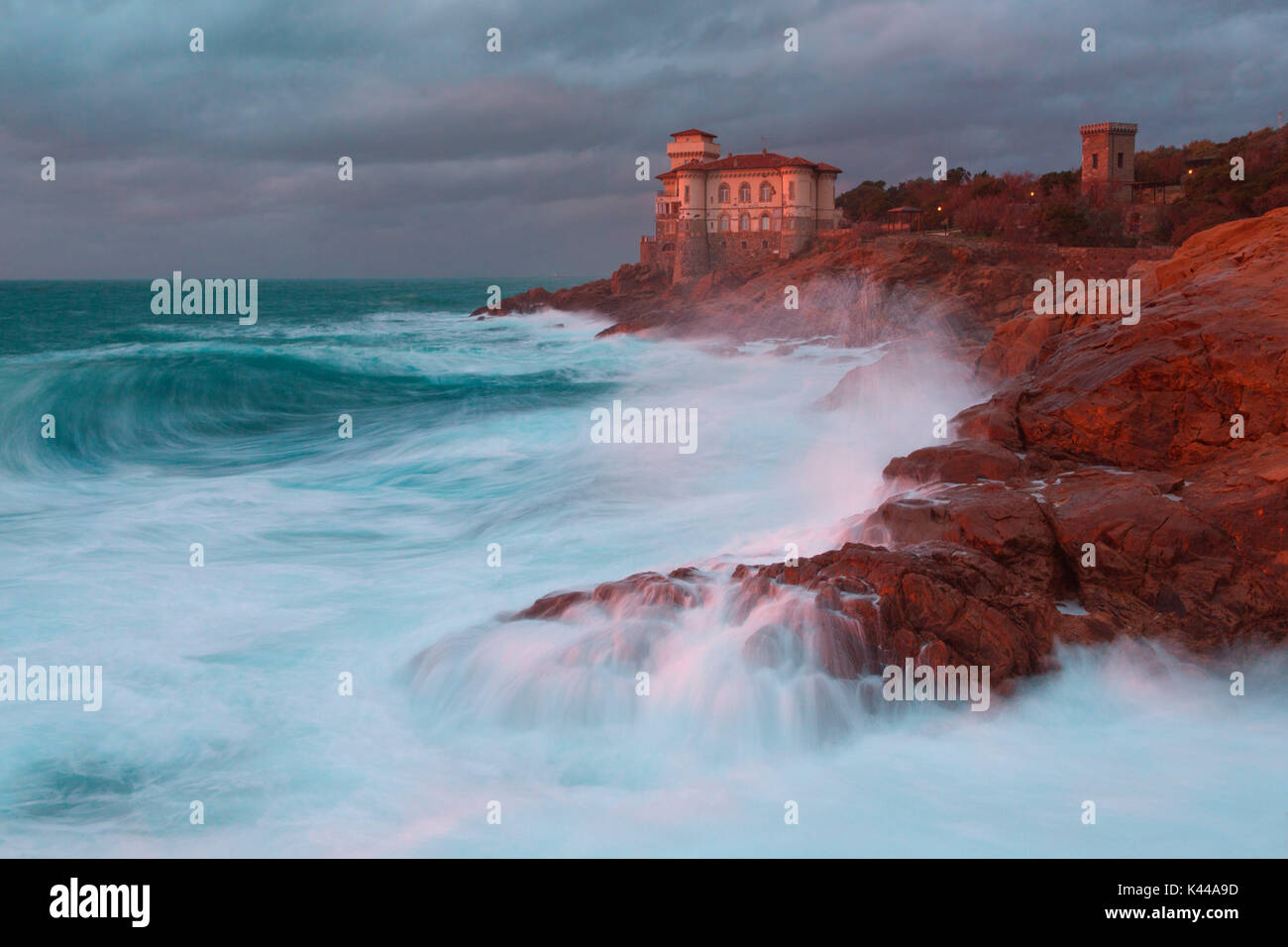 Europe, Italy, Tuscany, Livorno district. Boccale castle at sunset ...