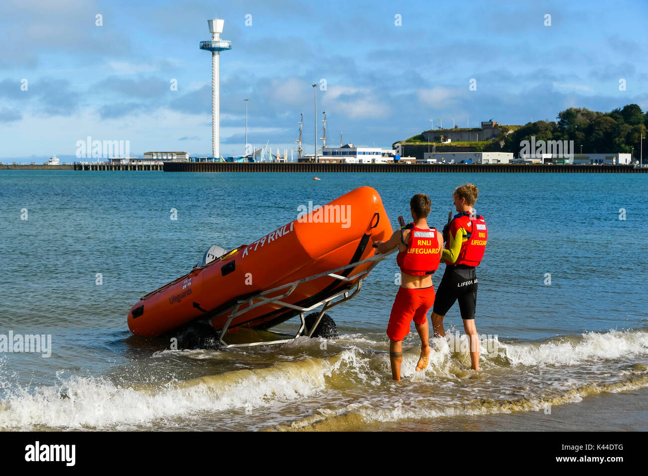 Weymouth, Dorset, UK. 4th September 2017. UK Weather. RNLI Lifeguards ...