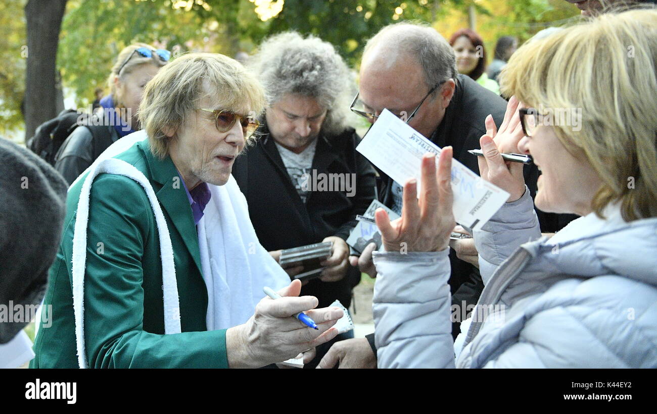 Czech born US guitarist Ivan Kral, left, is seen before the concert ...