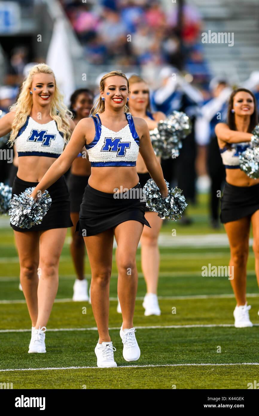 Murfreesboro, TN, USA. 2nd Sep, 2017. MTSU Blue Raider cheerleaders ...