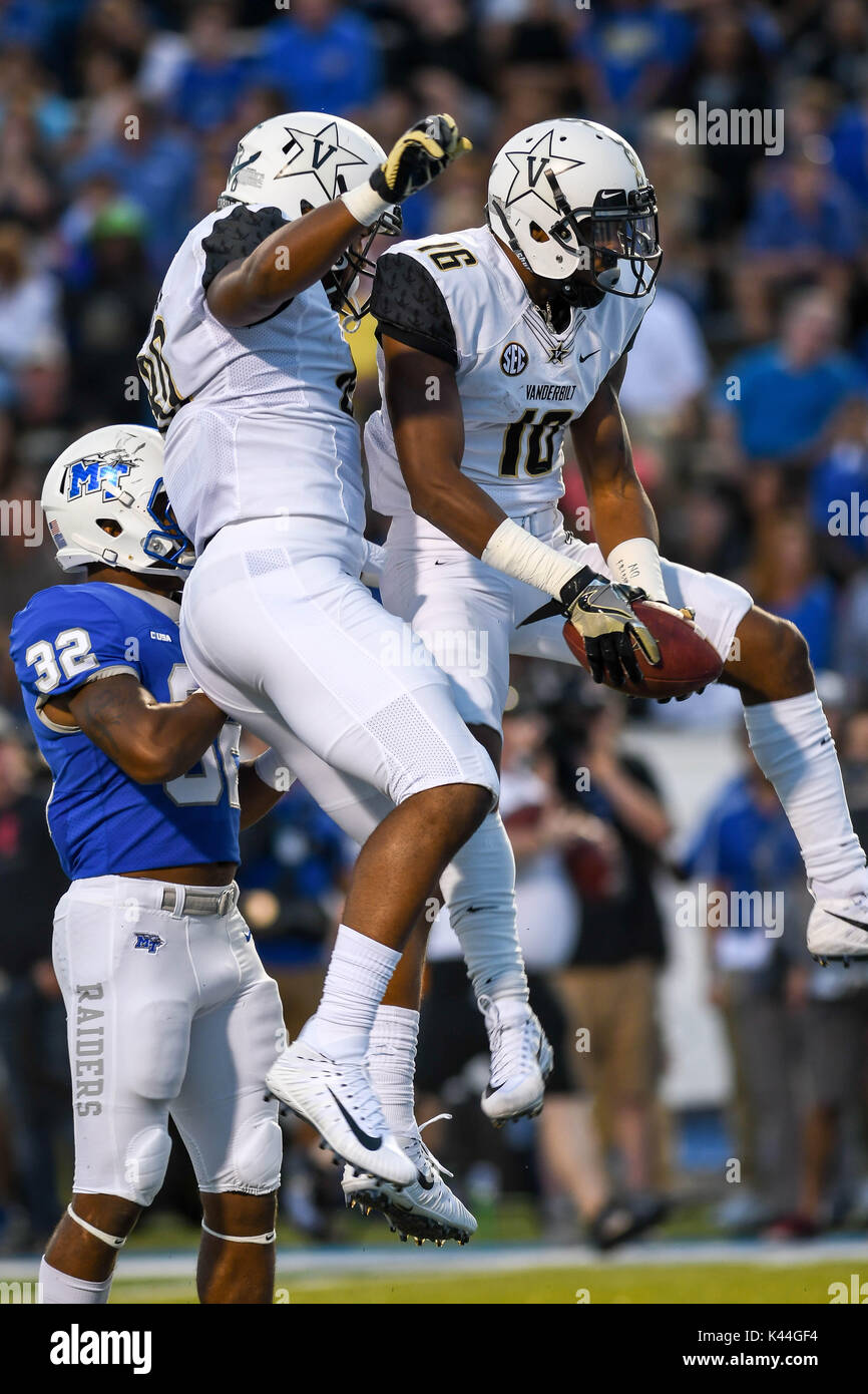 Murfreesboro, TN, USA. 2nd Sep, 2017. Vanderbilt Commodores wide receiver Trent Sherfield (10 ...