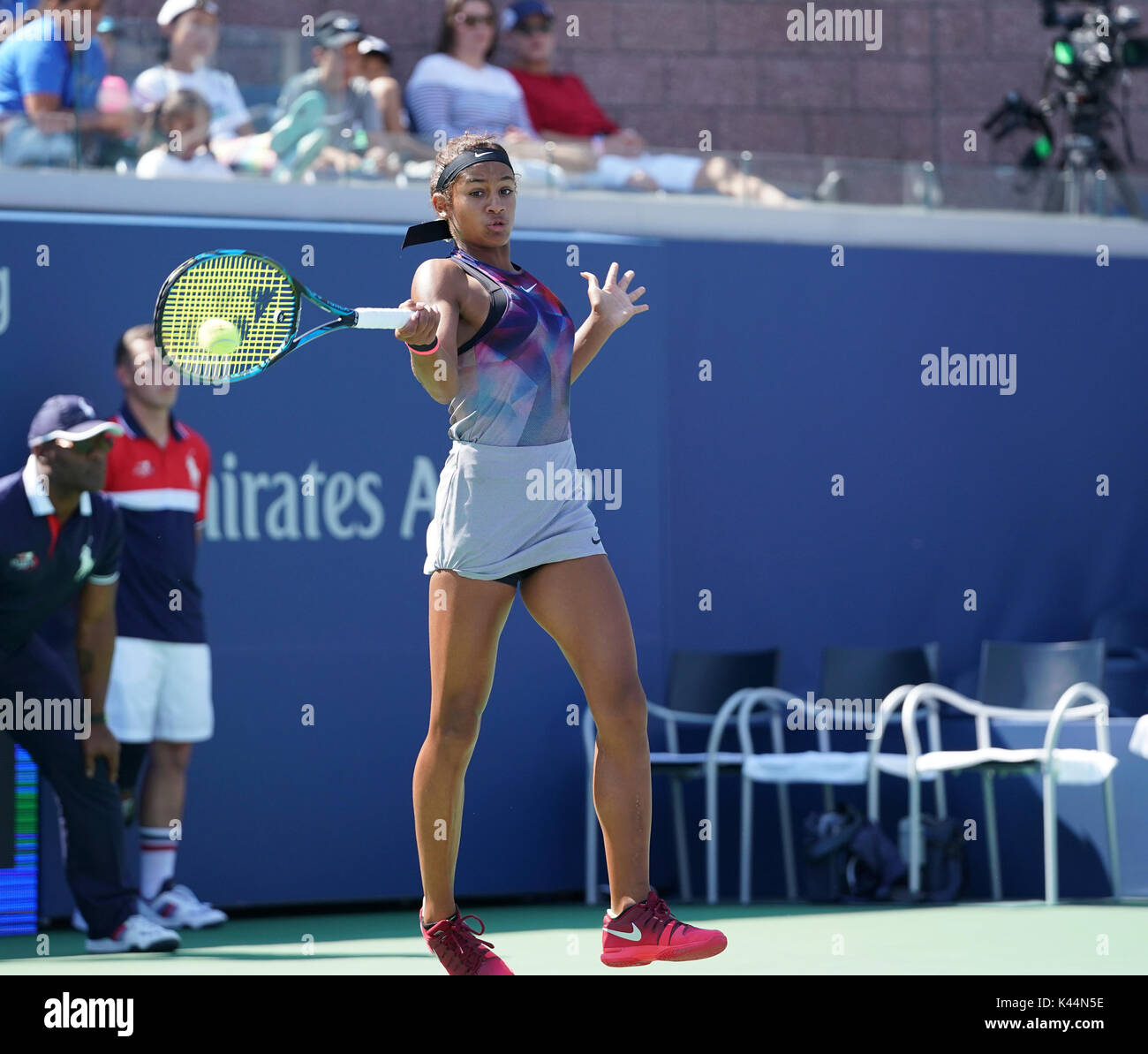 New York, United States. 04th Sep, 2017. Whitney Osuigwe of USA returns ...