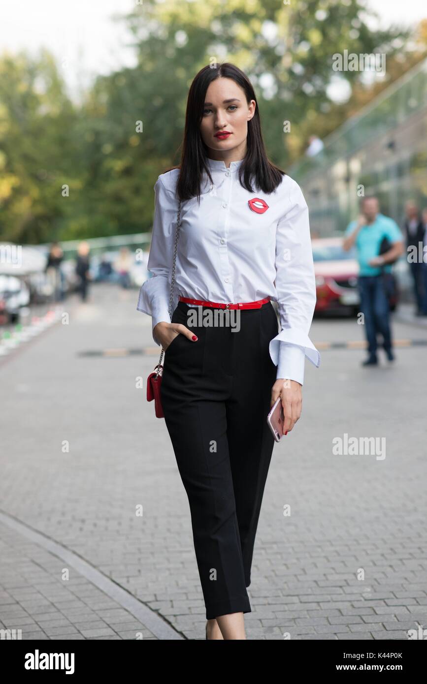 Kiev, Ukraine. 01st Sep, 2017. Blogger Diana Gloster posing outside Mercedes Benz Kiev Fashion ...