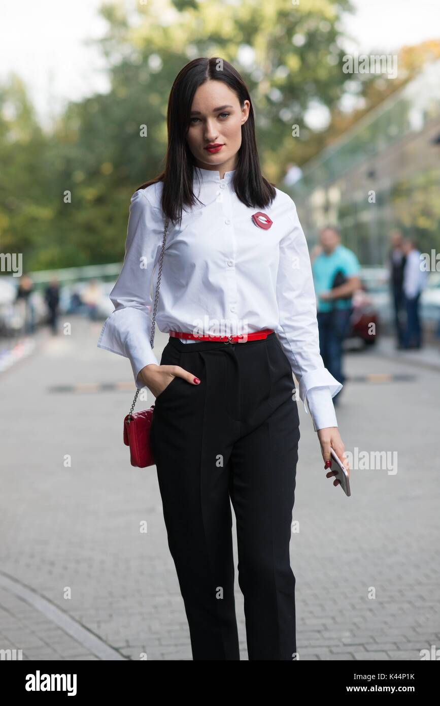 Kiev, Ukraine. 01st Sep, 2017. Blogger Diana Gloster posing outside Mercedes Benz Kiev Fashion ...