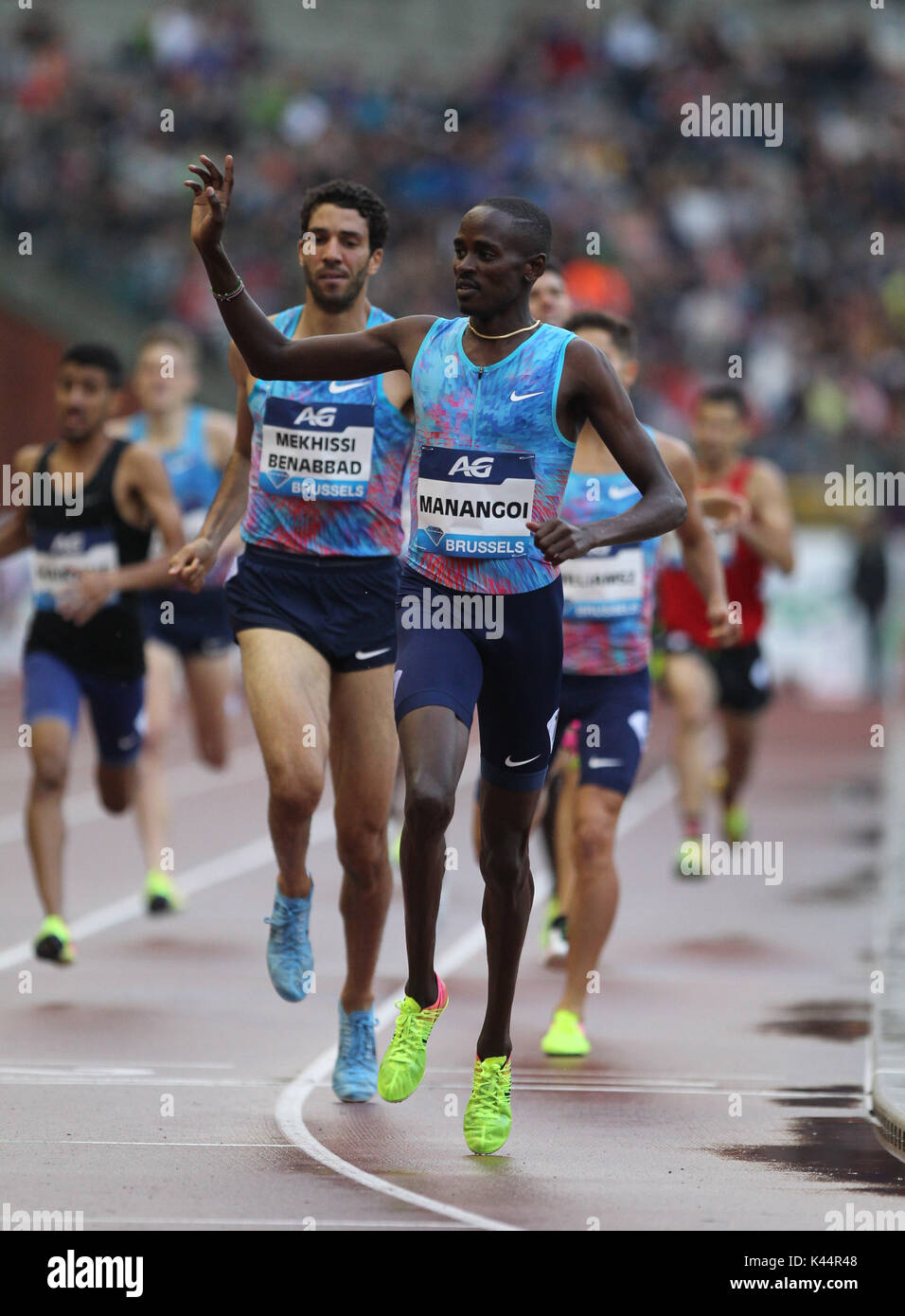 Elijah Manangoi (KEN) celebrates after winning the 1,500m in 3:38.97 ...