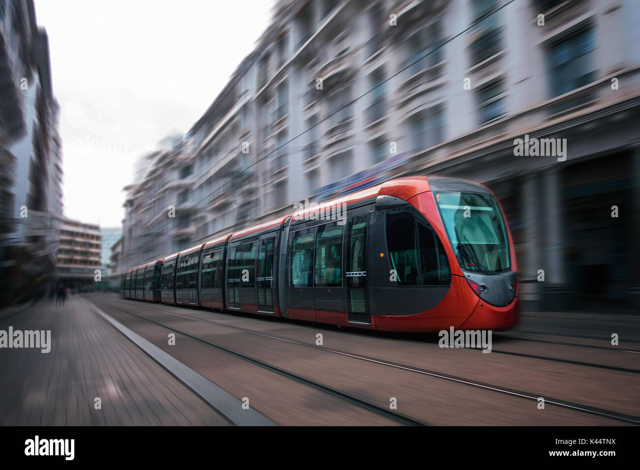 a tram moving in the streets of Casablanca, Morocco Stock Photo - Alamy
