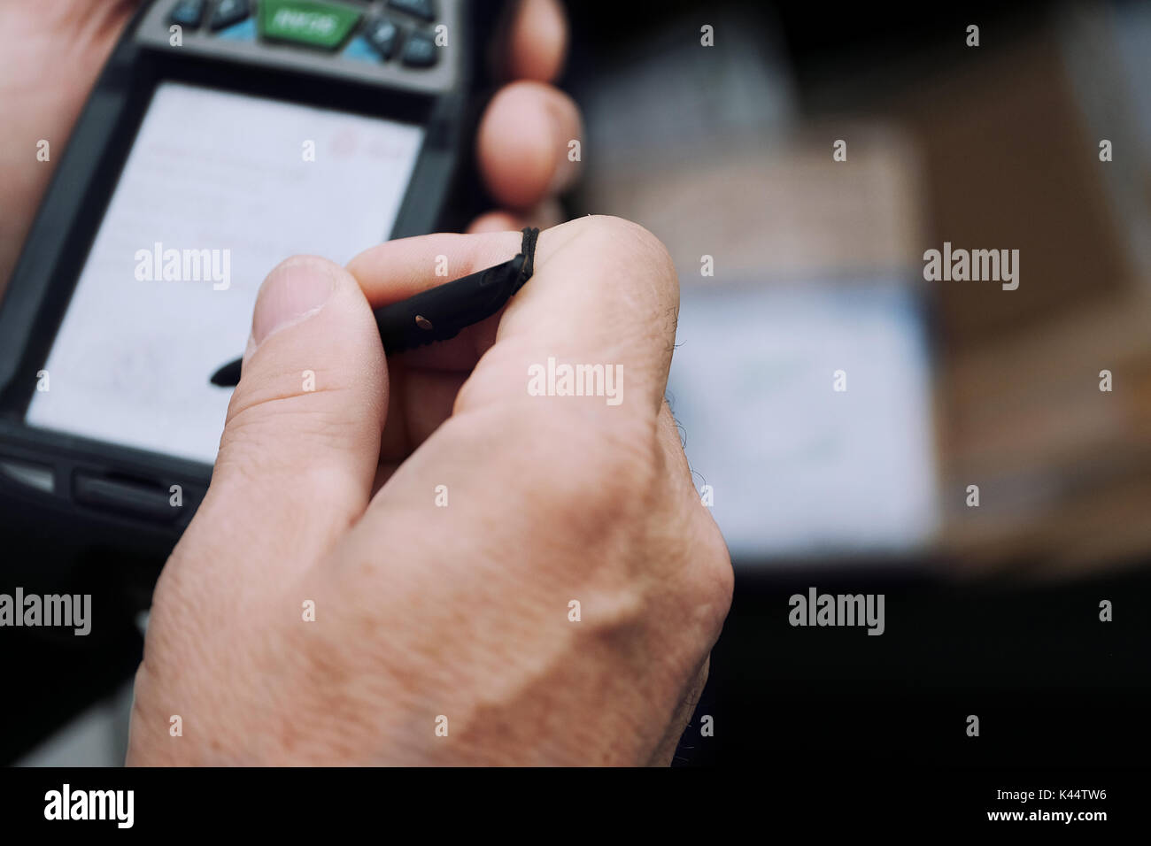 Working In Warehouse With Mobile Computer Stock Photo - Alamy