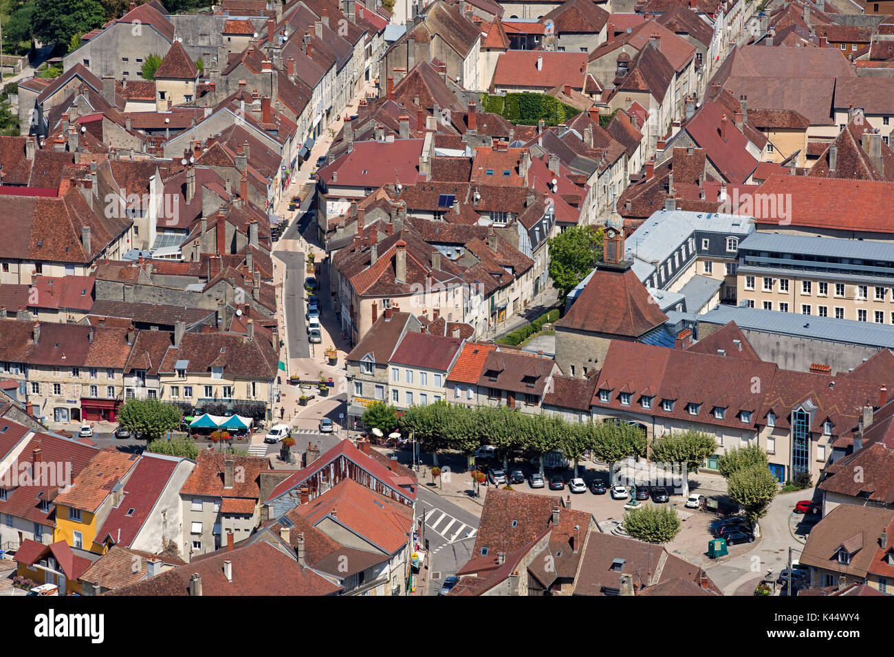 Bird's eye view over the town Poligny, commune in the Jura department ...