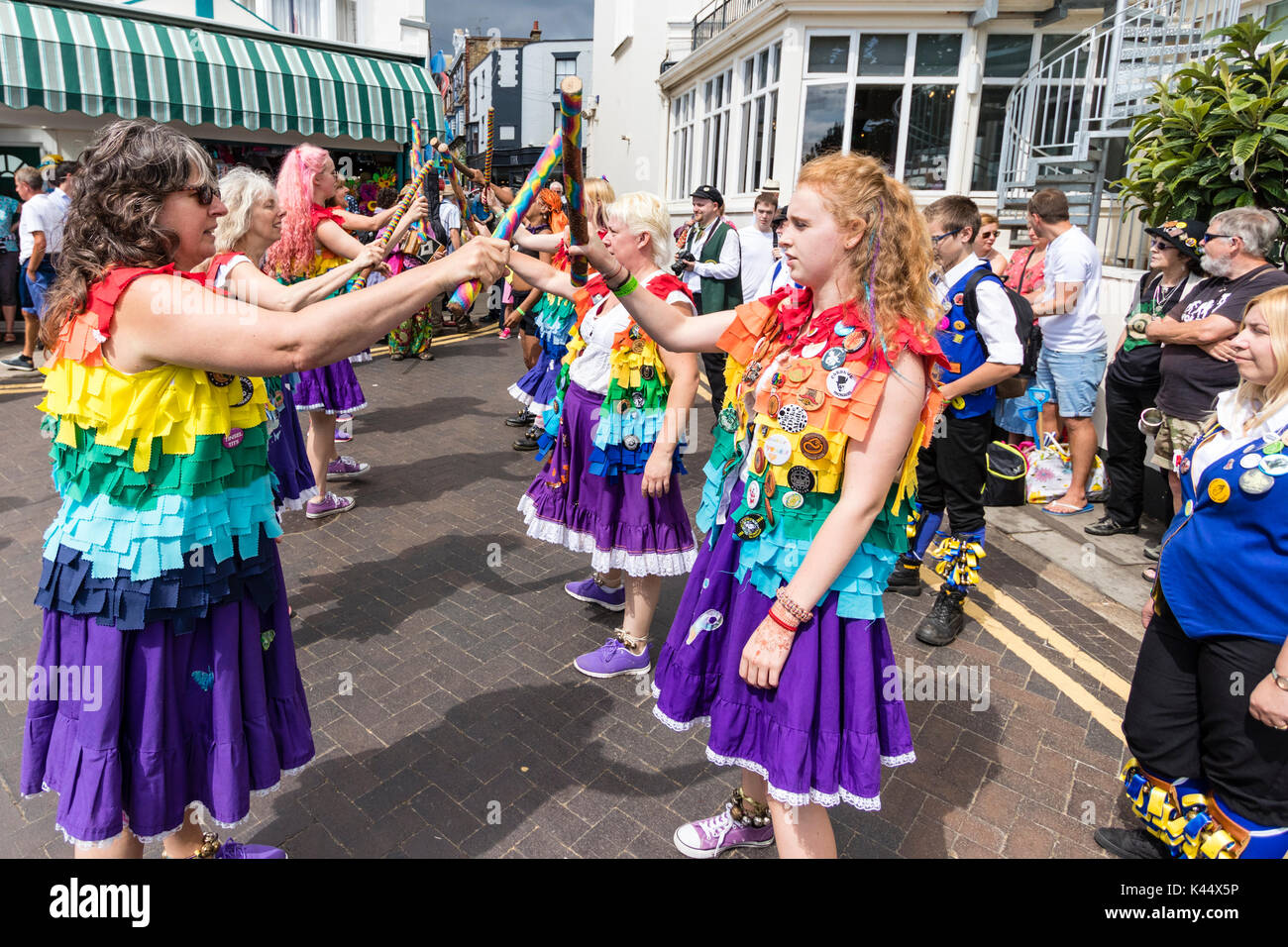 Traditional women's morris side, 'Loose Women' dancing in two rows ...