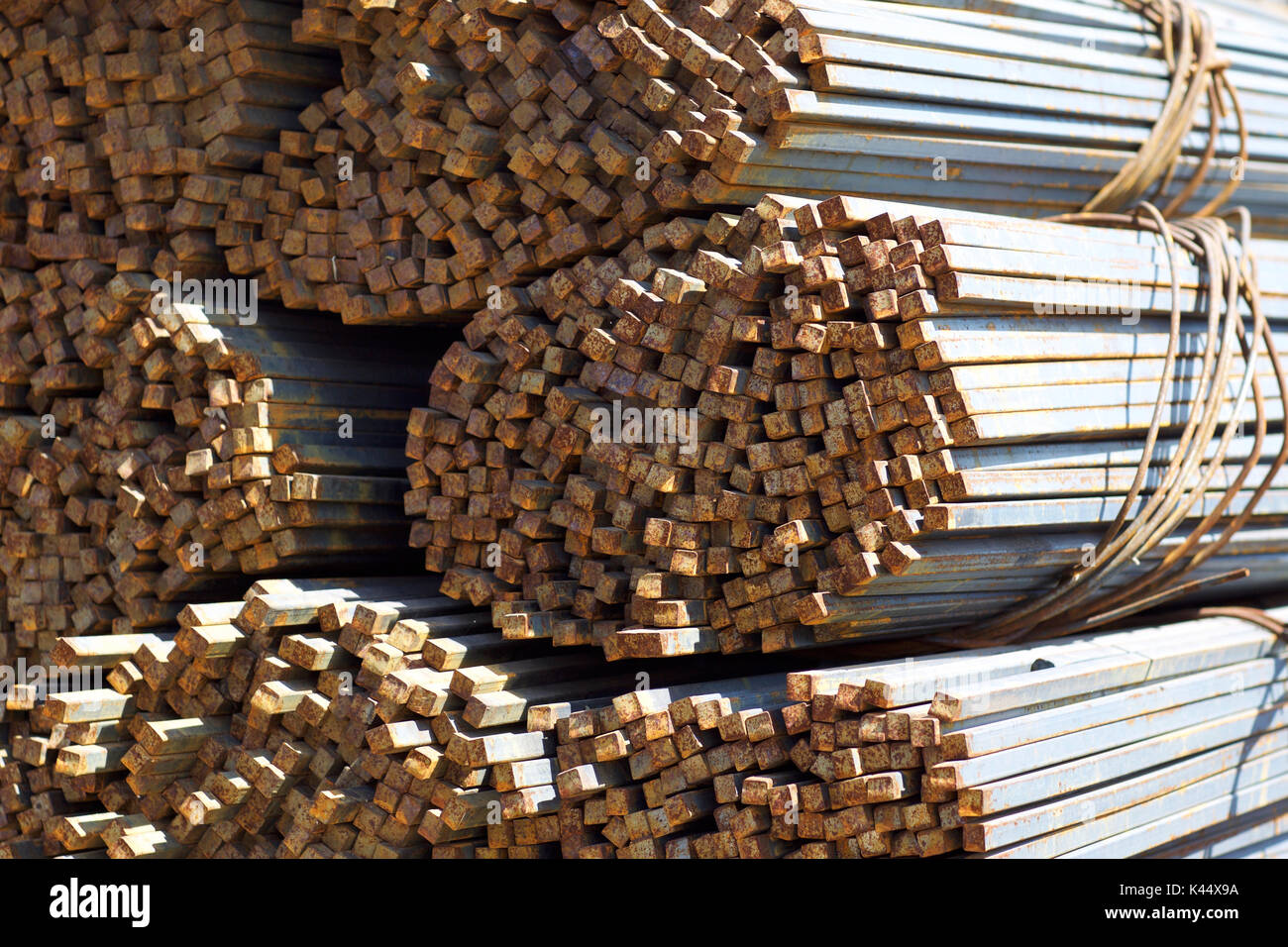Metal profile square in packs at the warehouse of metal products ...