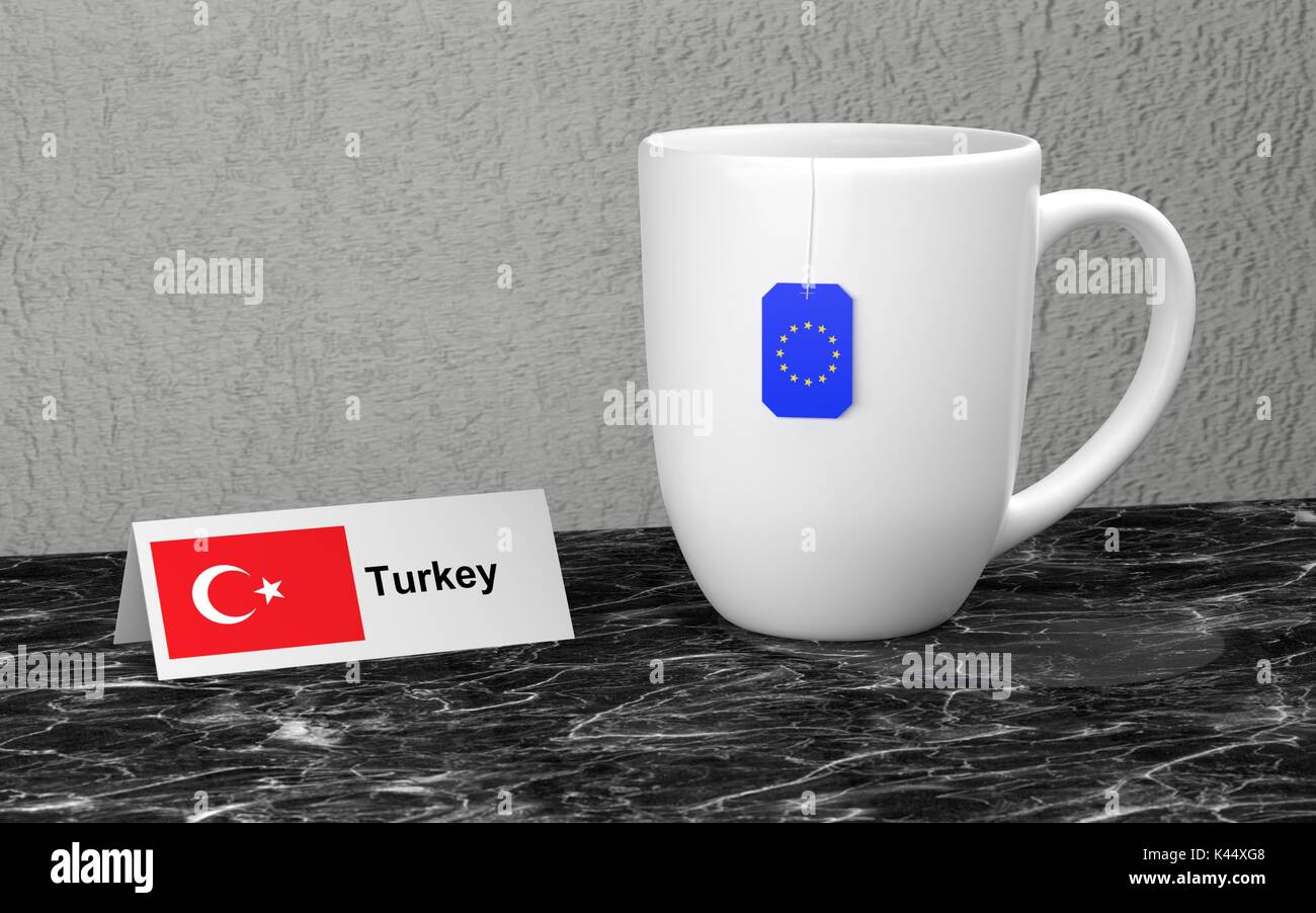 Big mug and label with EU country flag. 3D rendering Stock Photo - Alamy