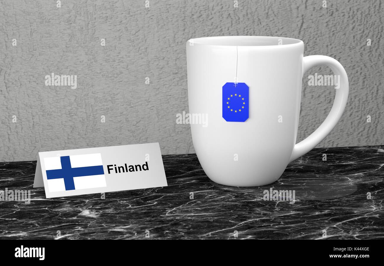 Big mug and label with EU country flag. 3D rendering Stock Photo - Alamy