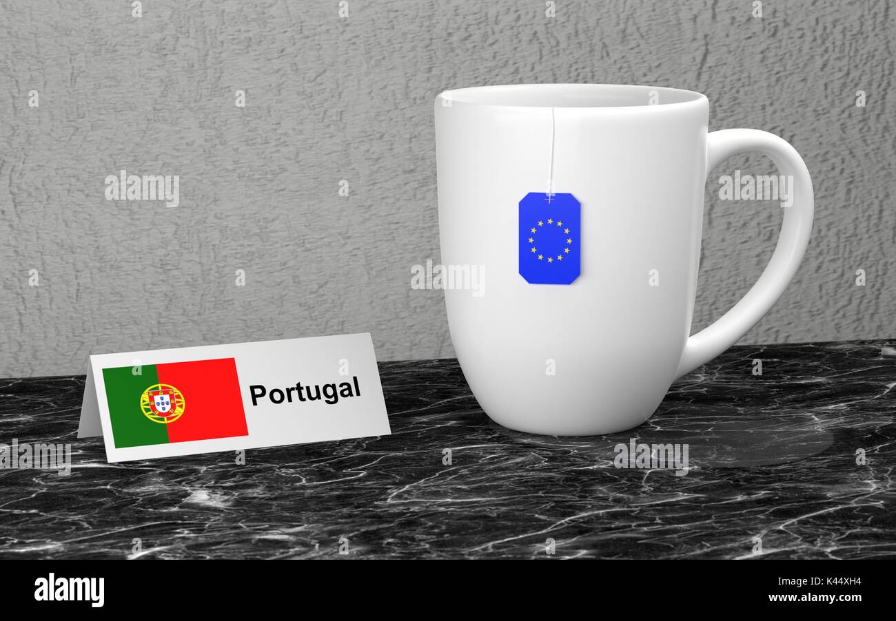 Big mug and label with EU country flag. 3D rendering Stock Photo - Alamy