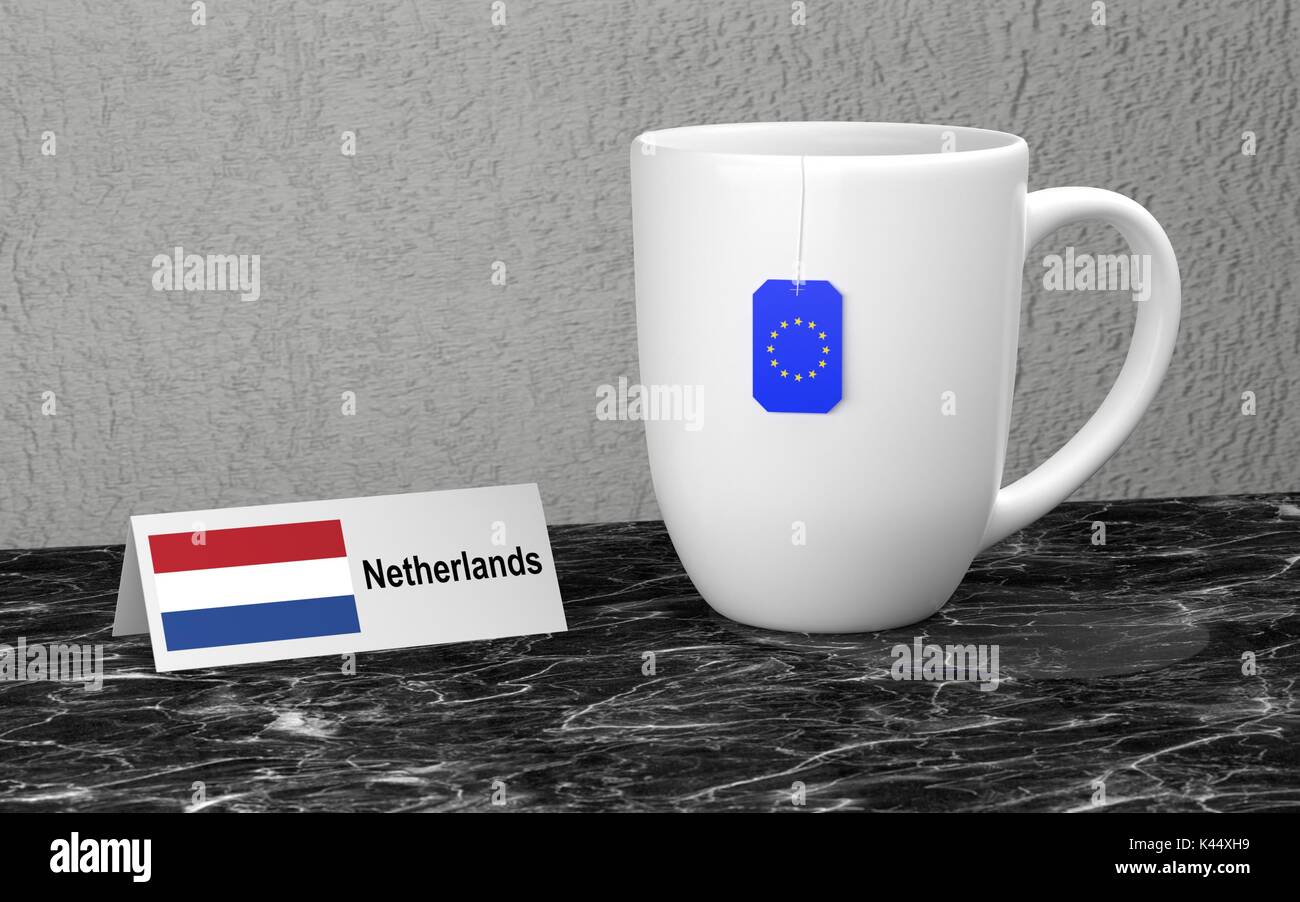 Big mug and label with EU country flag. 3D rendering Stock Photo - Alamy