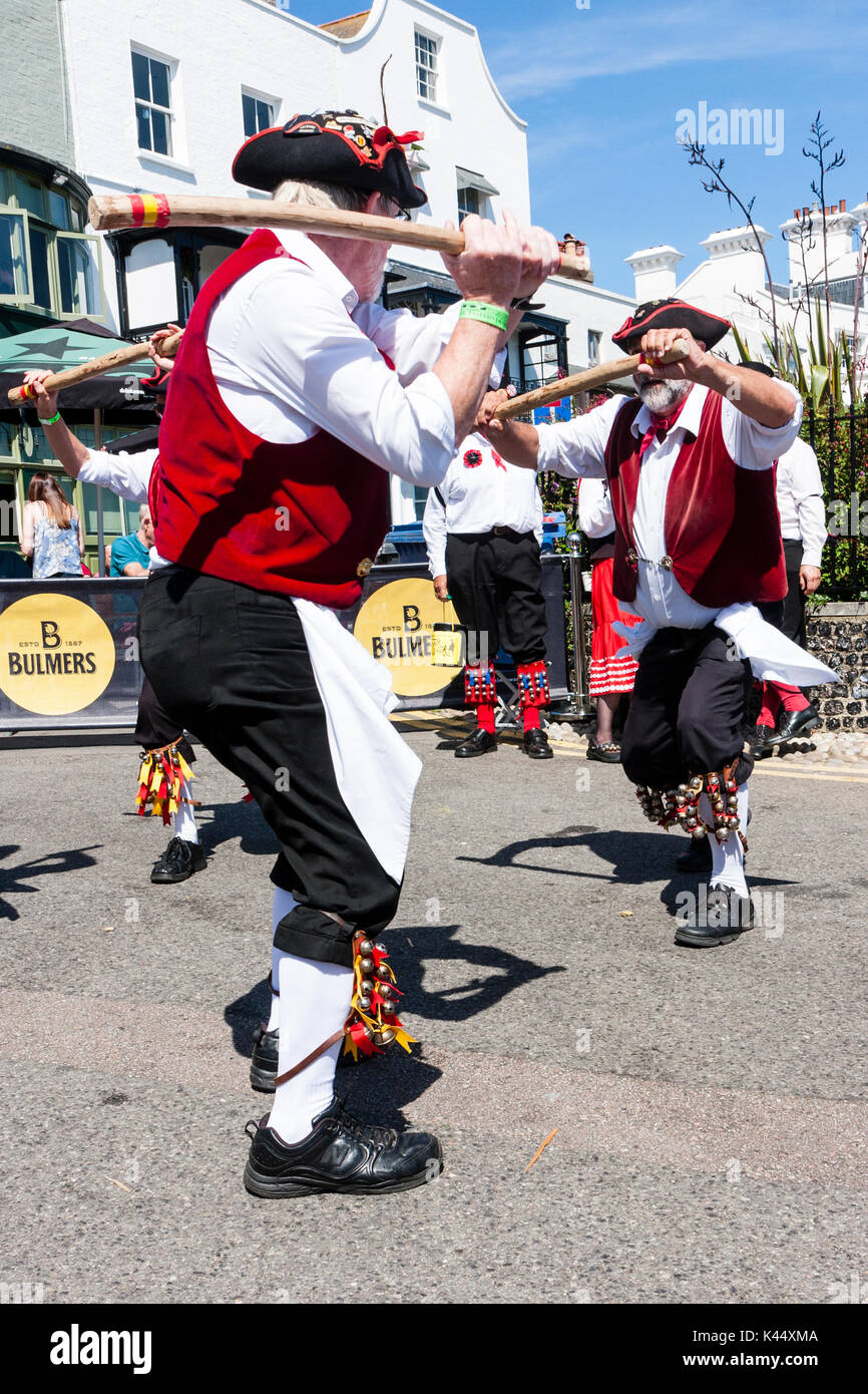 Traditional folk dancers, Victory Morris side, wearing 18th century ...