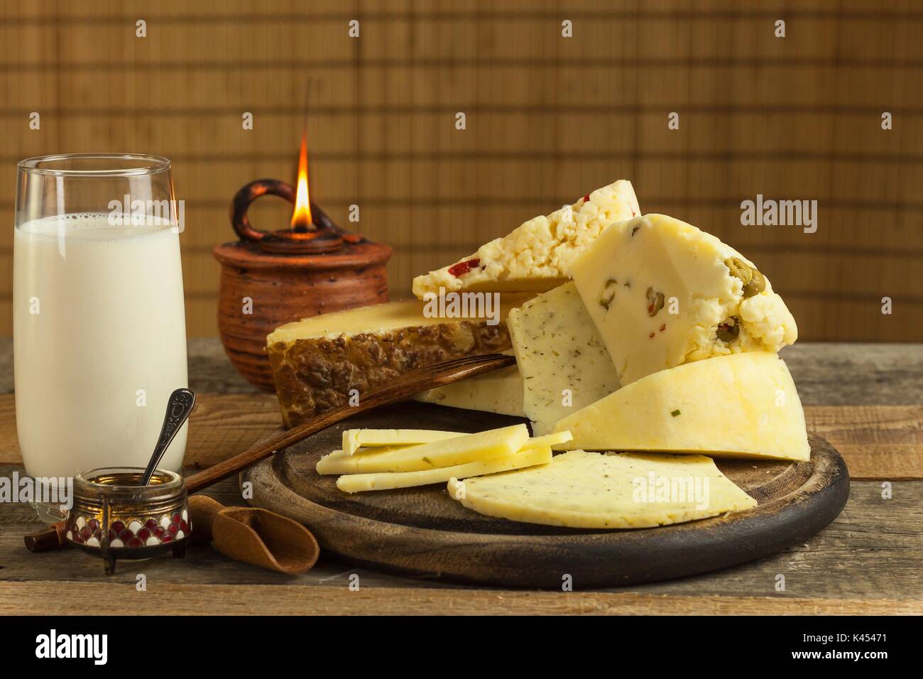 Production of cheeses on the farm. Different types of homemade cheese ...