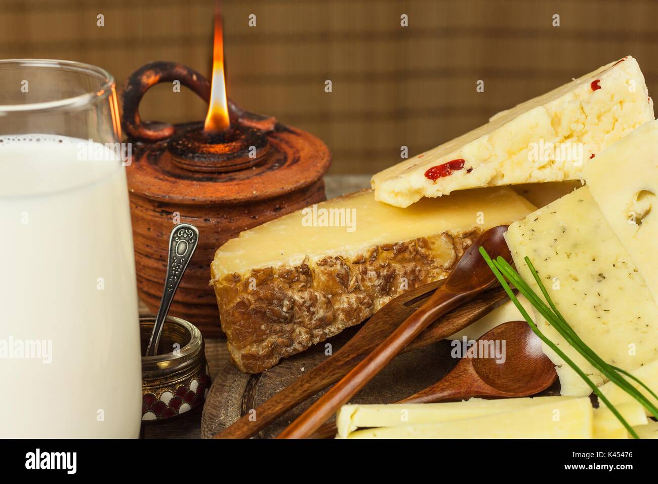 Production of cheeses on the farm. Different types of homemade cheese ...