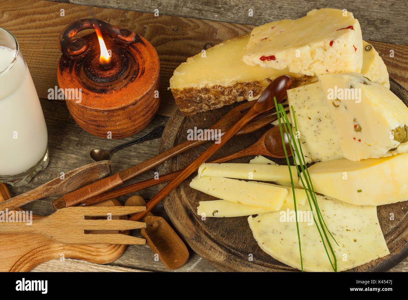 Production of cheeses on the farm. Different types of homemade cheese ...