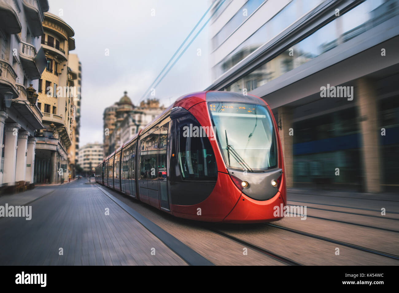 a tram moving in the streets of Casablanca, Morocco Stock Photo - Alamy