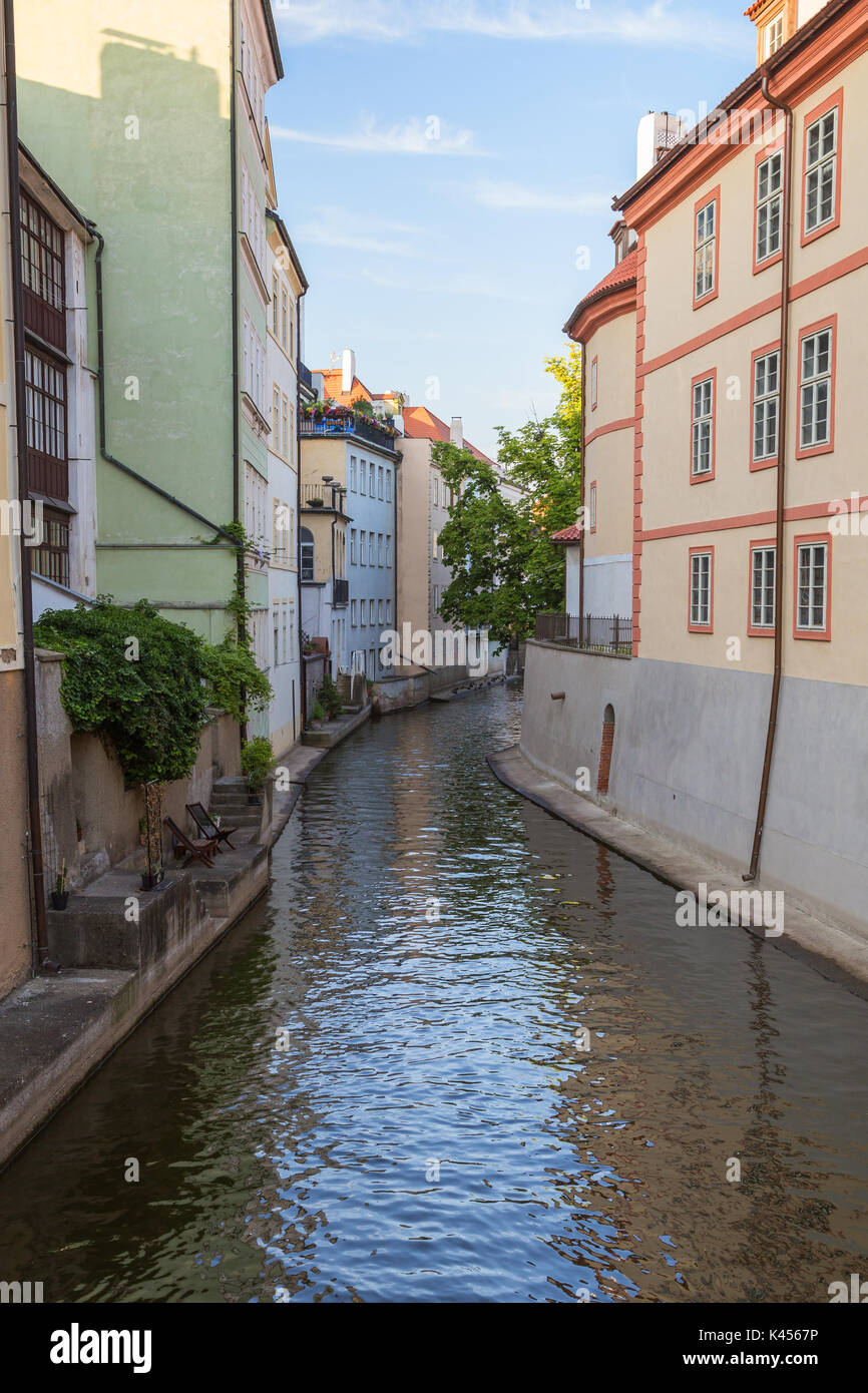 Old colorful buildings and water canal on the Kampa Island in Prague ...