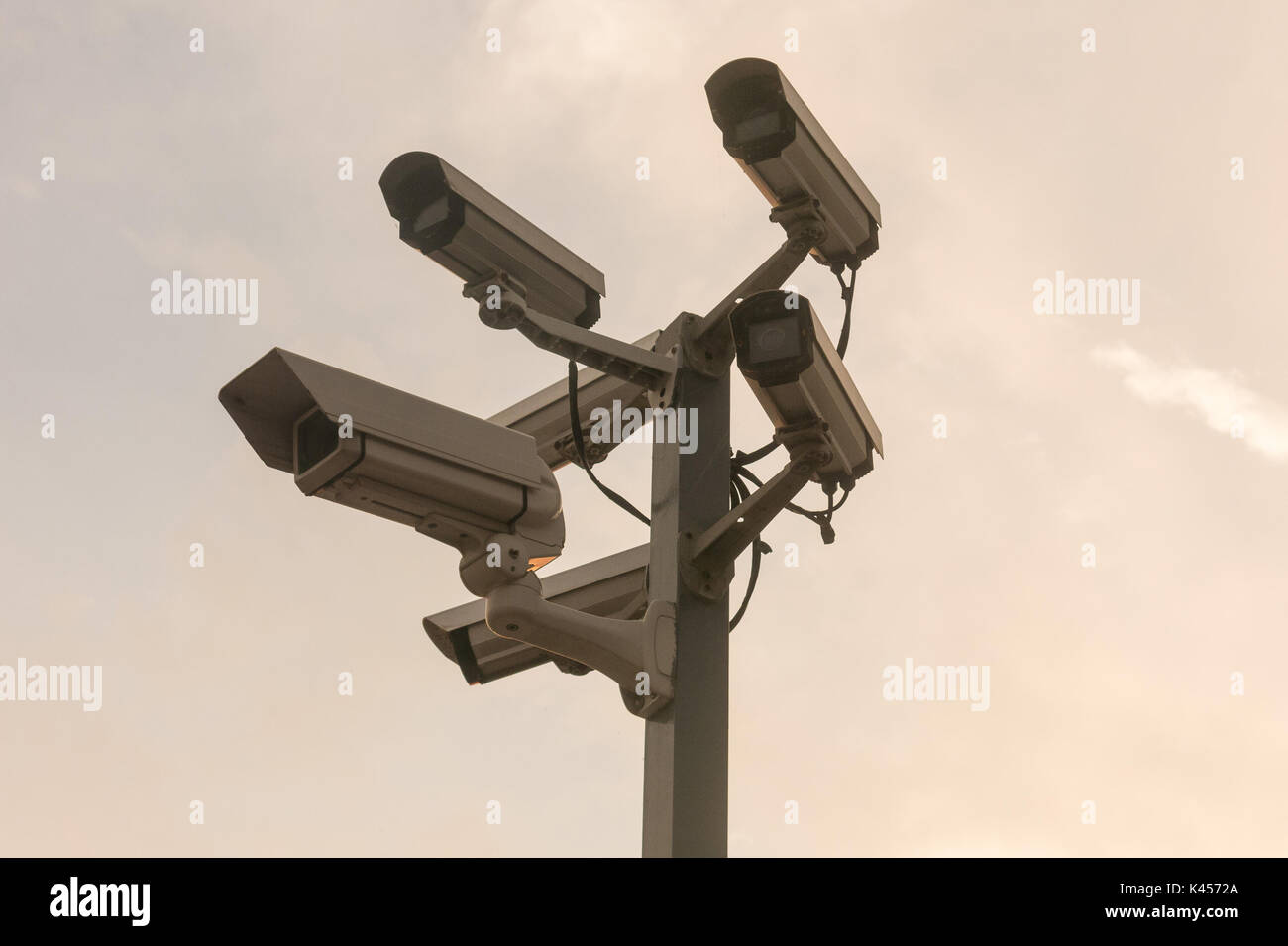Six cctv security cameras on the street pylon. Security cameras ...