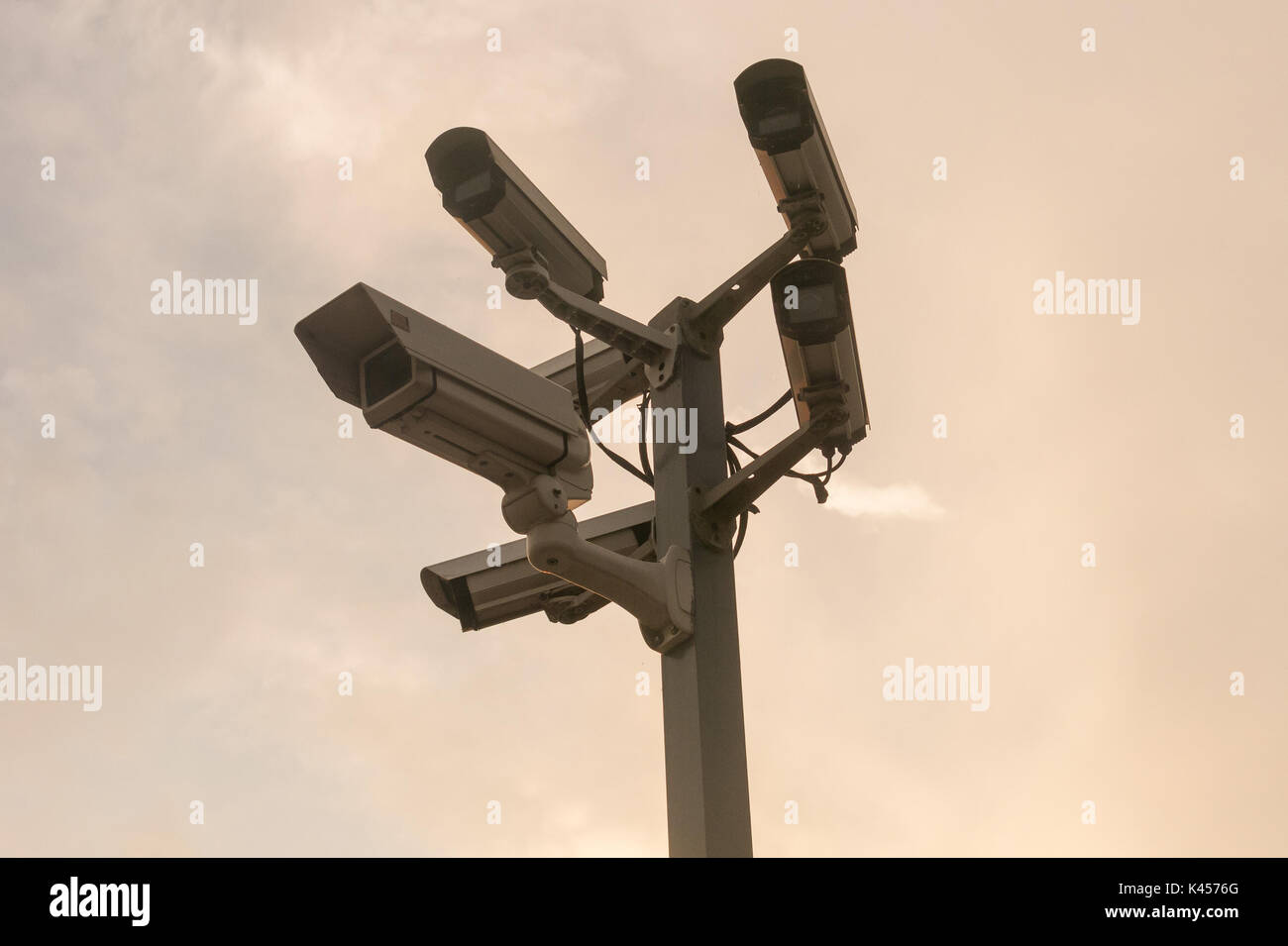 Six cctv security cameras on the street pylon. Security cameras ...