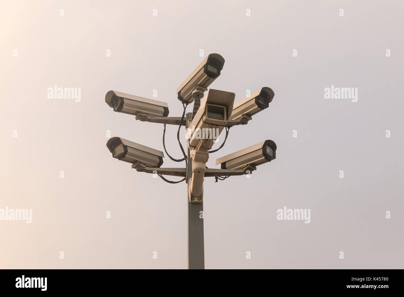 Six cctv security cameras on the street pylon. Security cameras ...