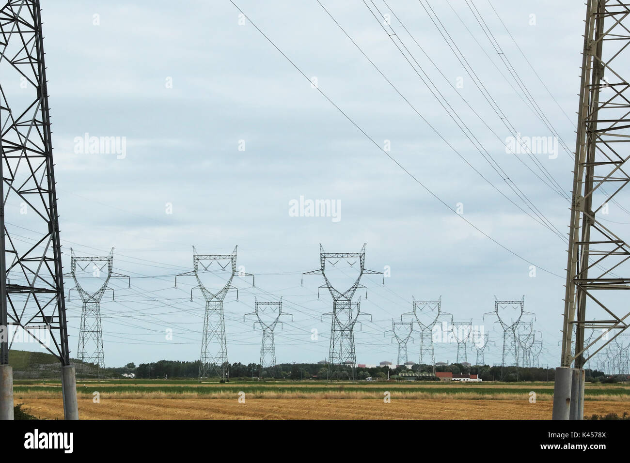 High Voltage Electricity Pylons E40 France Europe Stock Photo - Alamy