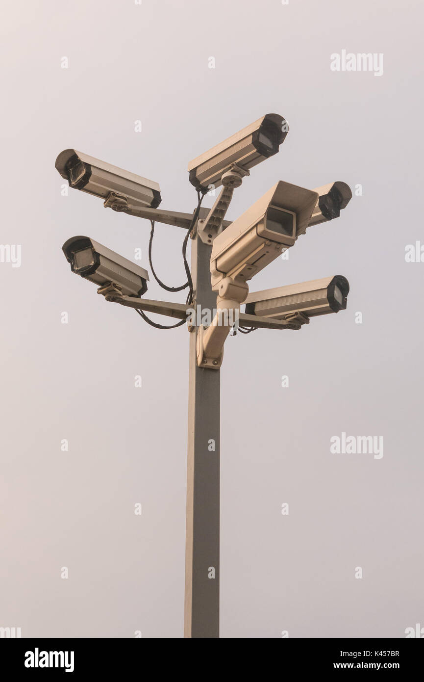 Six cctv security cameras on the street pylon. Security cameras ...