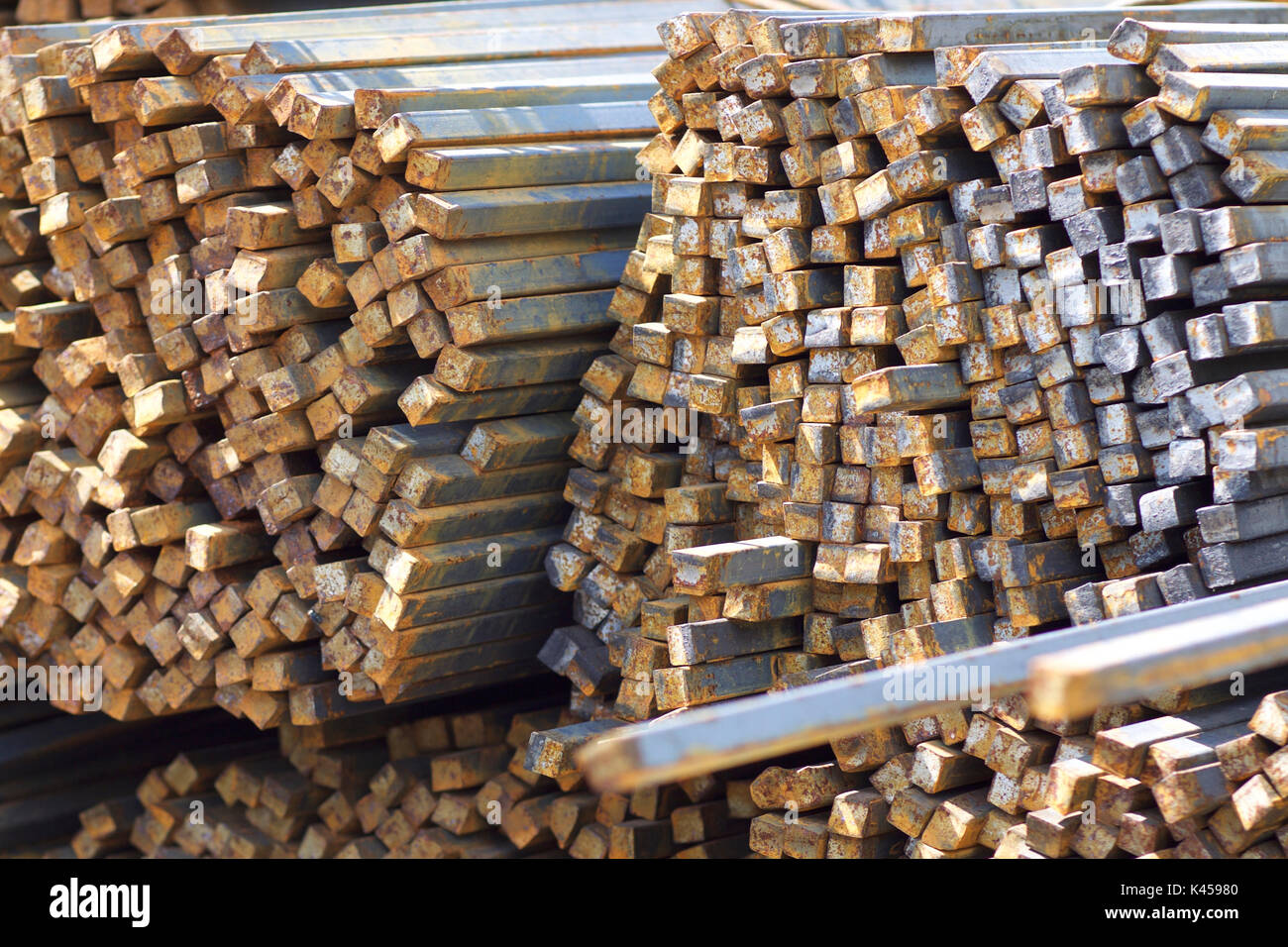 Metal profile square in packs at the warehouse of metal products ...