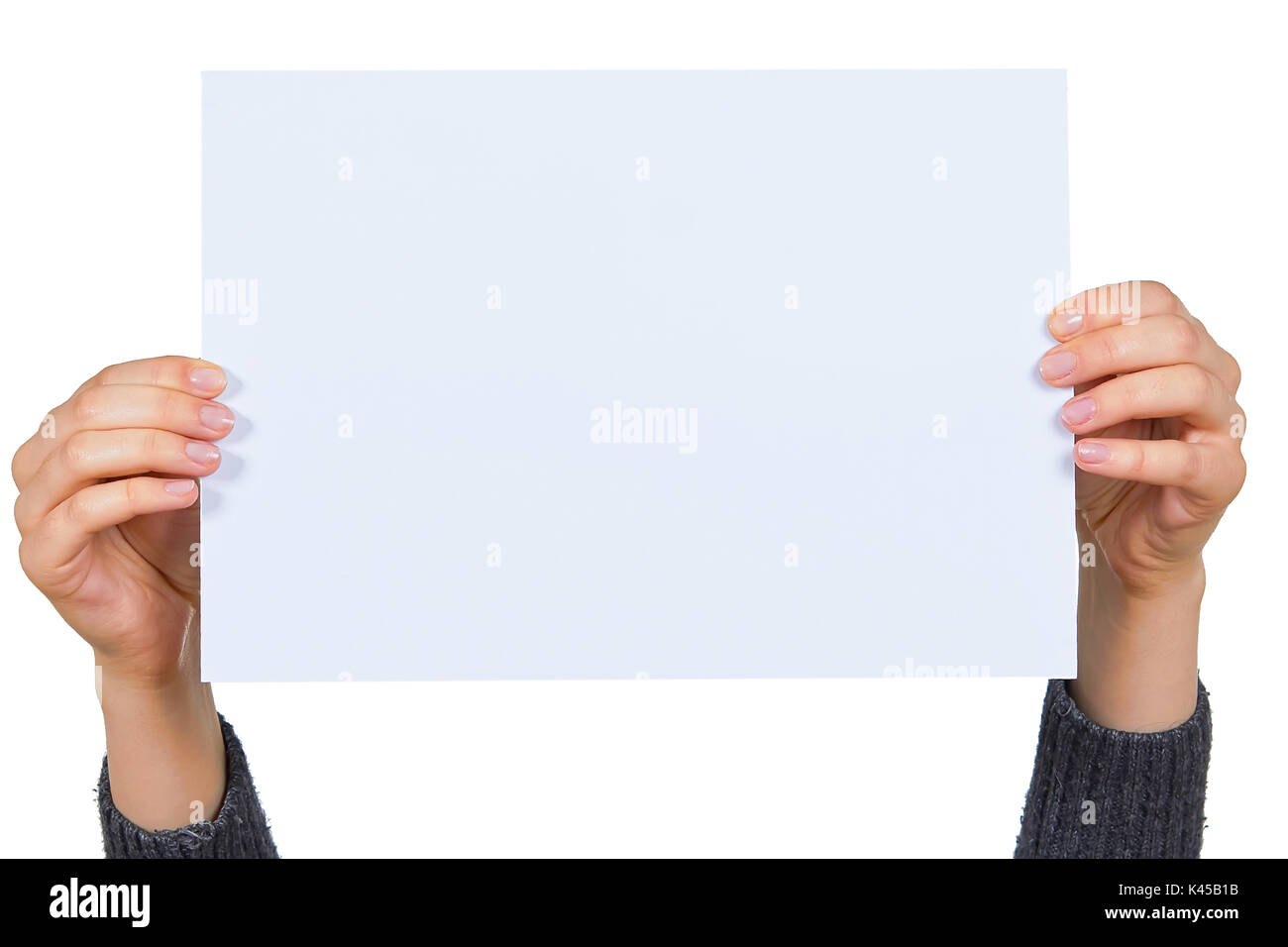 Hand holding paper isolated on white Stock Photo - Alamy