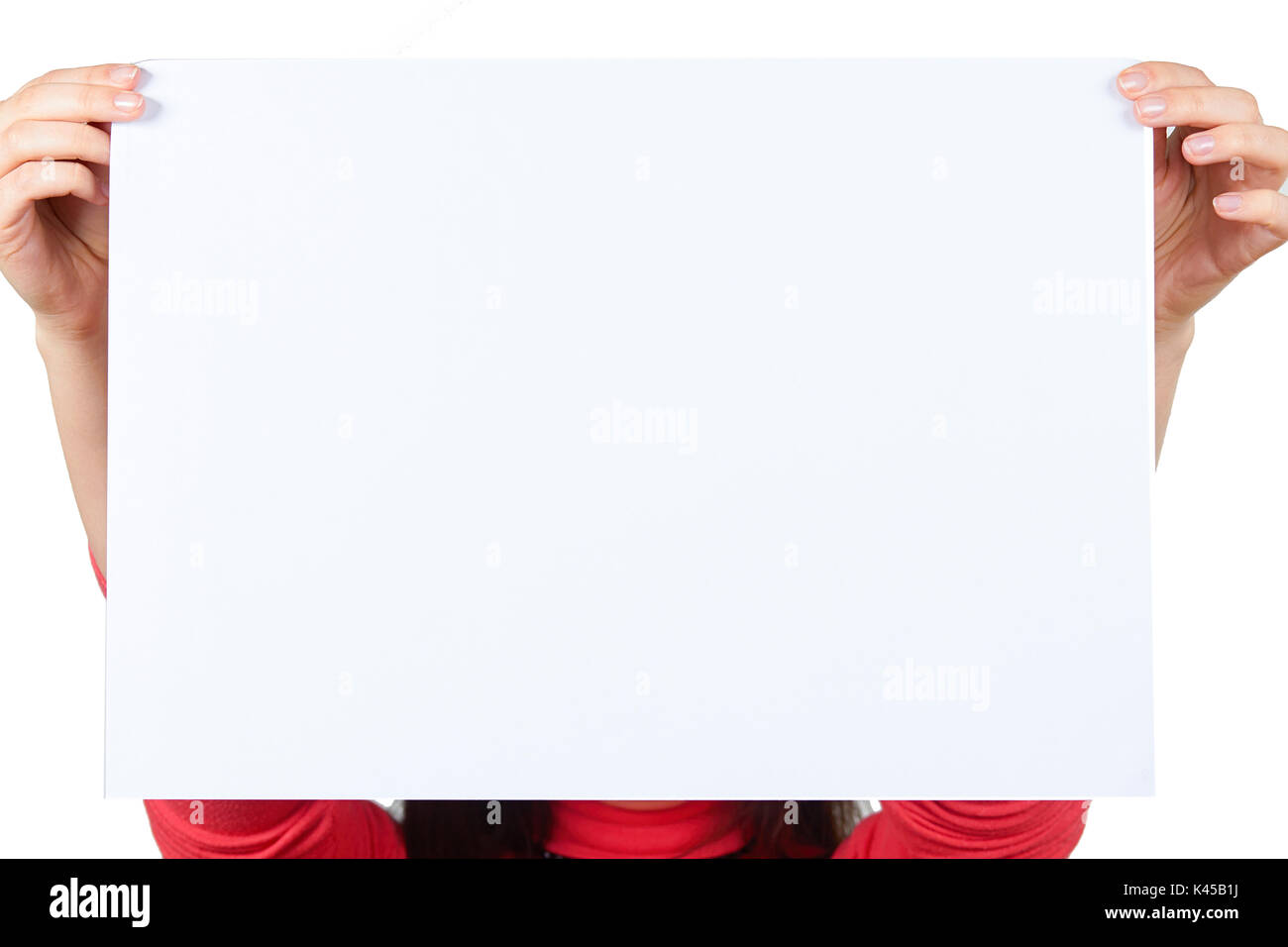 Hand holding paper isolated on white Stock Photo - Alamy