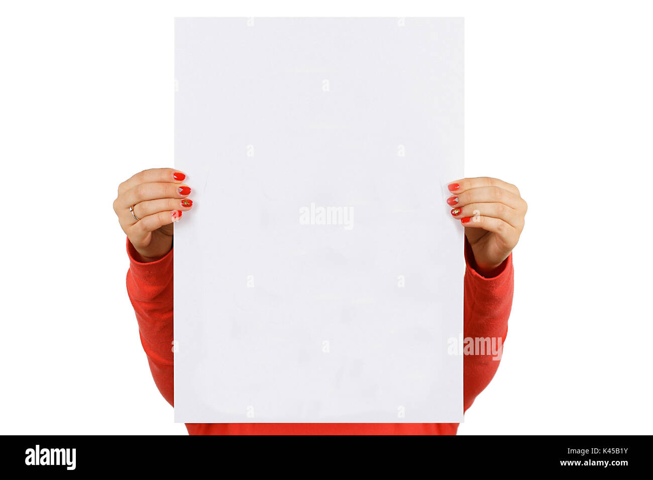 Hand holding paper isolated on white Stock Photo - Alamy