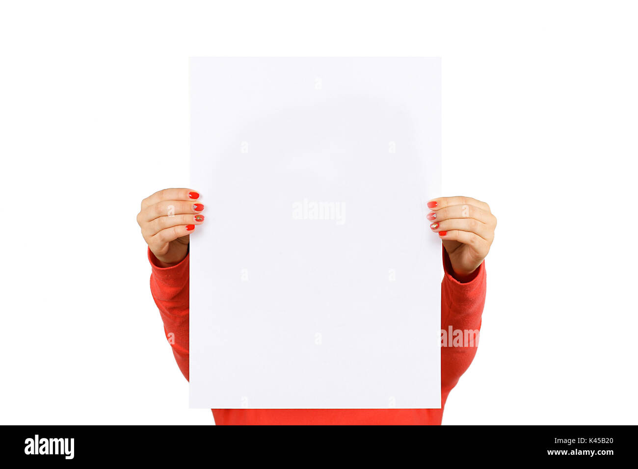 Hand holding paper isolated on white Stock Photo - Alamy