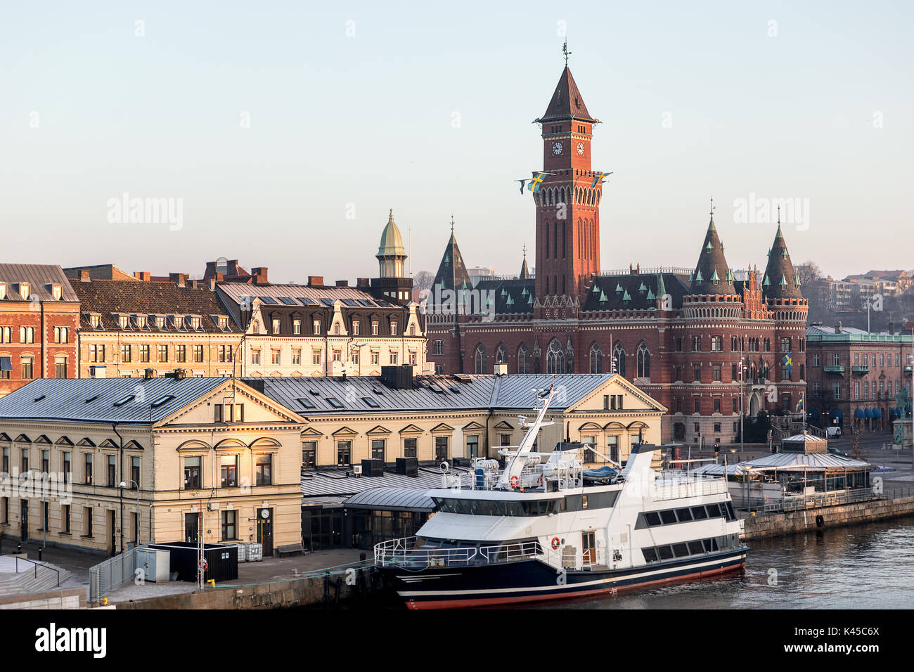 Waterfront in Helsingborg, Sweden with the famous Town Hall in ...