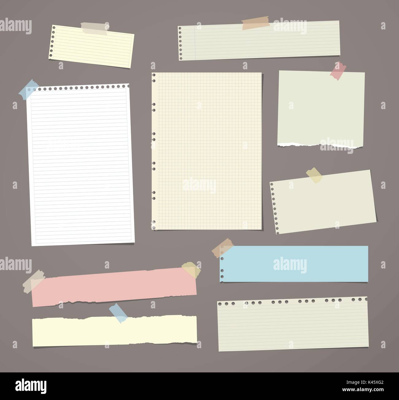 White and colorful striped note paper, copybook, notebook sheet stuck ...