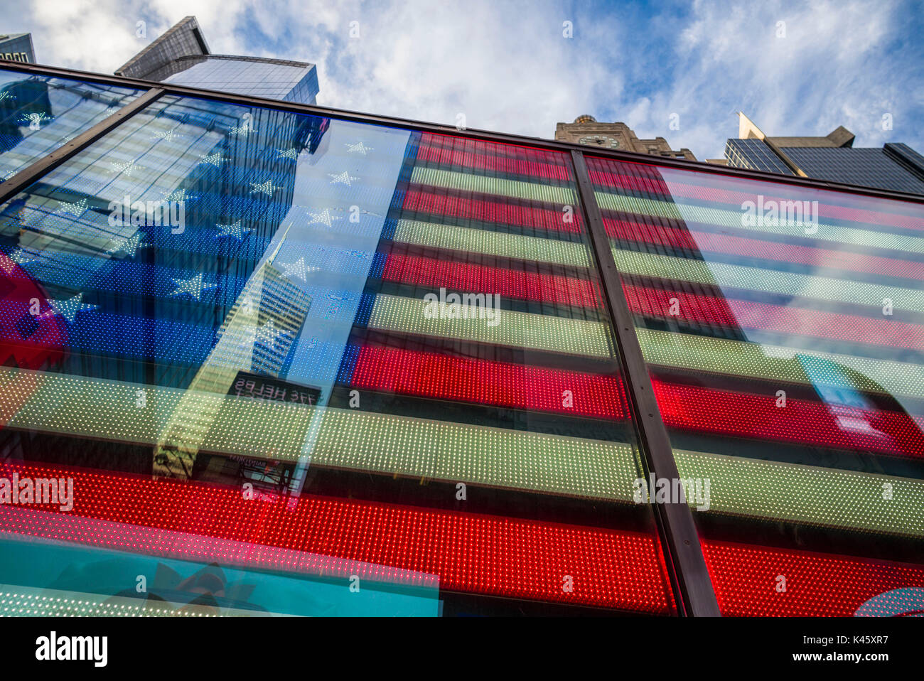 USA, New York, New York City, Mid-Town Manhattan, Times Square, US flag ...