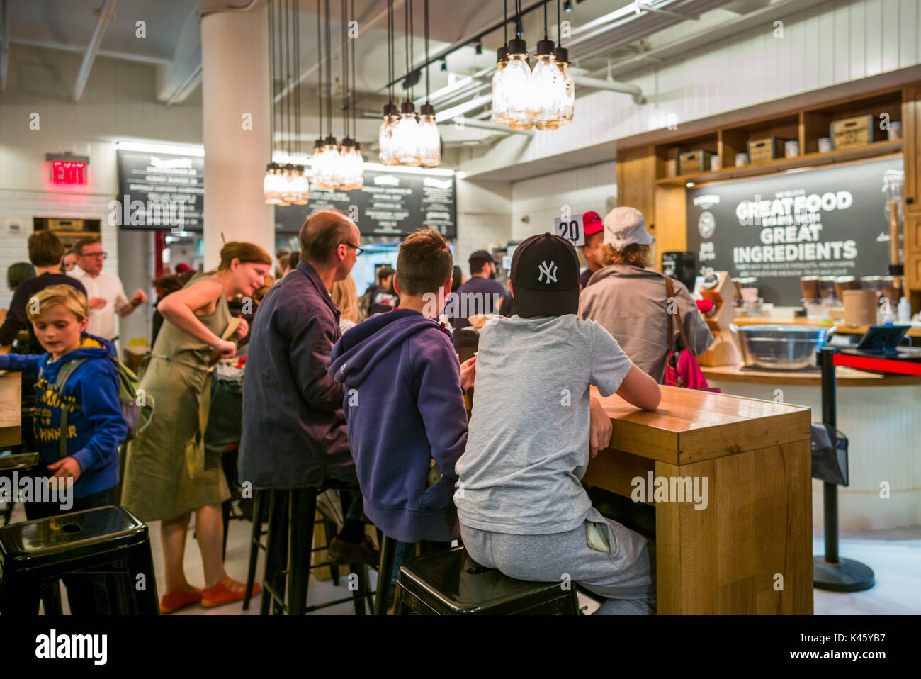 USA, New York, New York City, Lower Manhattan, Chelsea Market, interior ...