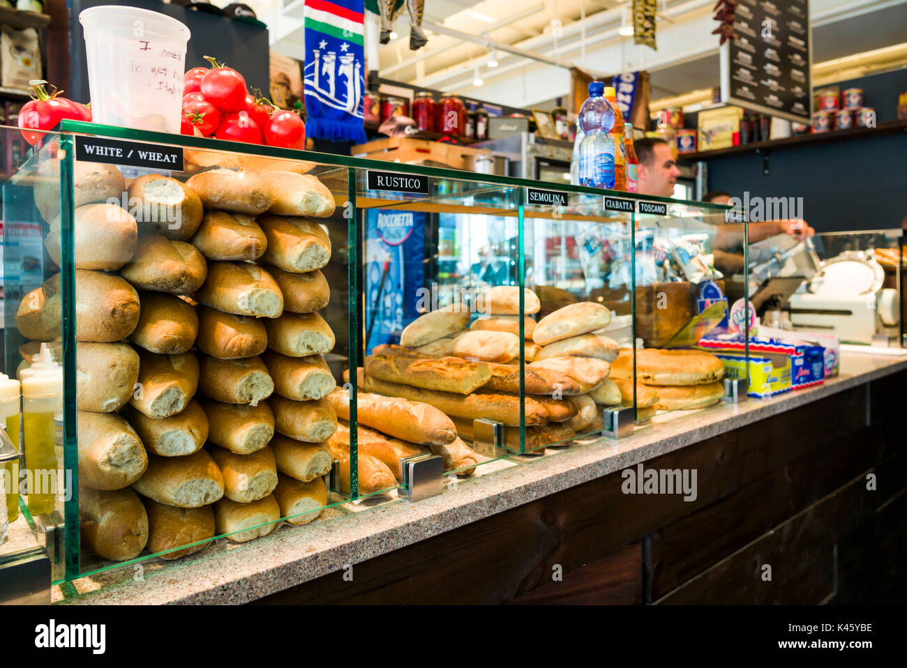 USA, New York, New York City, Lower Manhattan, Chelsea Market, interior ...