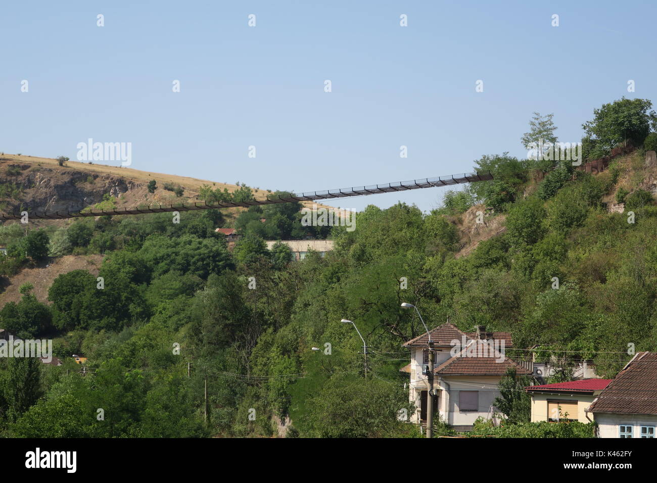 Elevated view at Hunedoara city from a balcony of Corvin castle ...