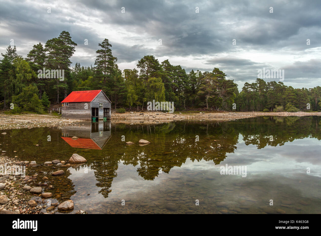 The boathouse at Loch Vaa in the Caringorms National Park, Scotland, UK ...