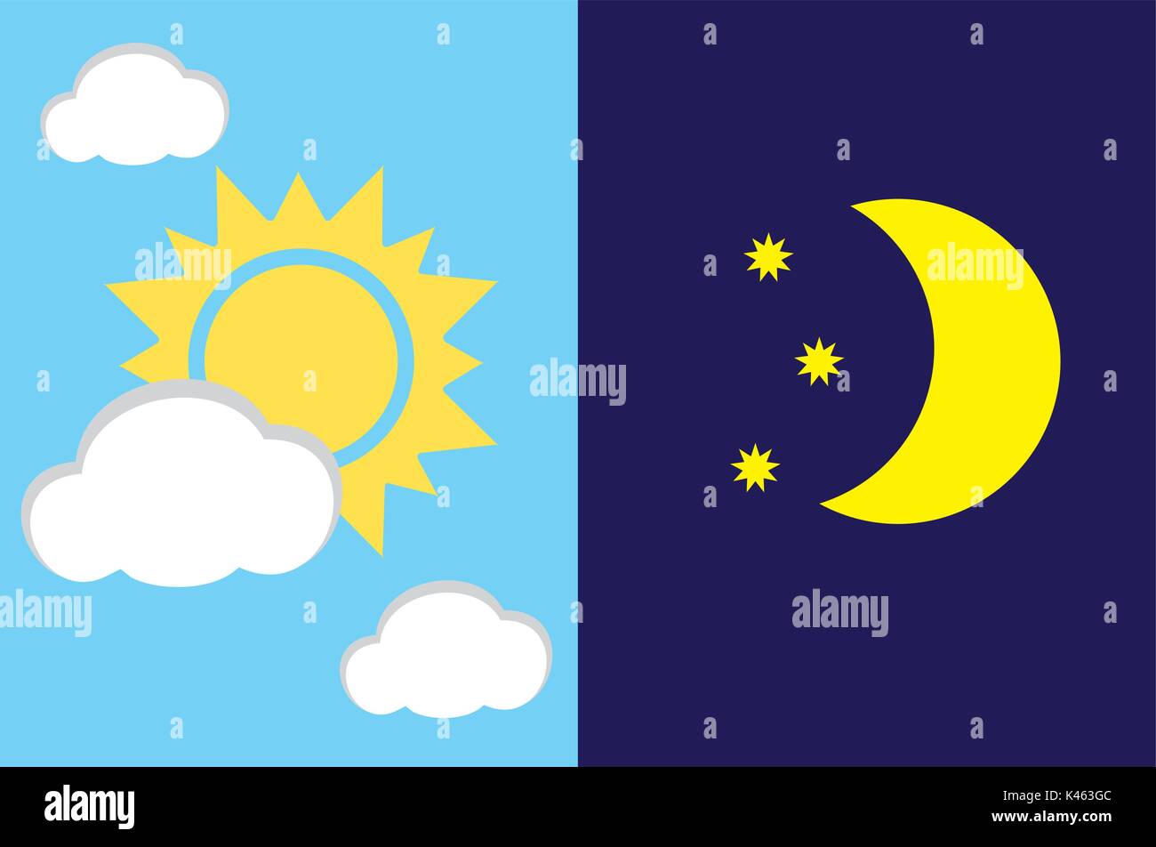 vector illustration of day and night background. moon and sun Stock ...