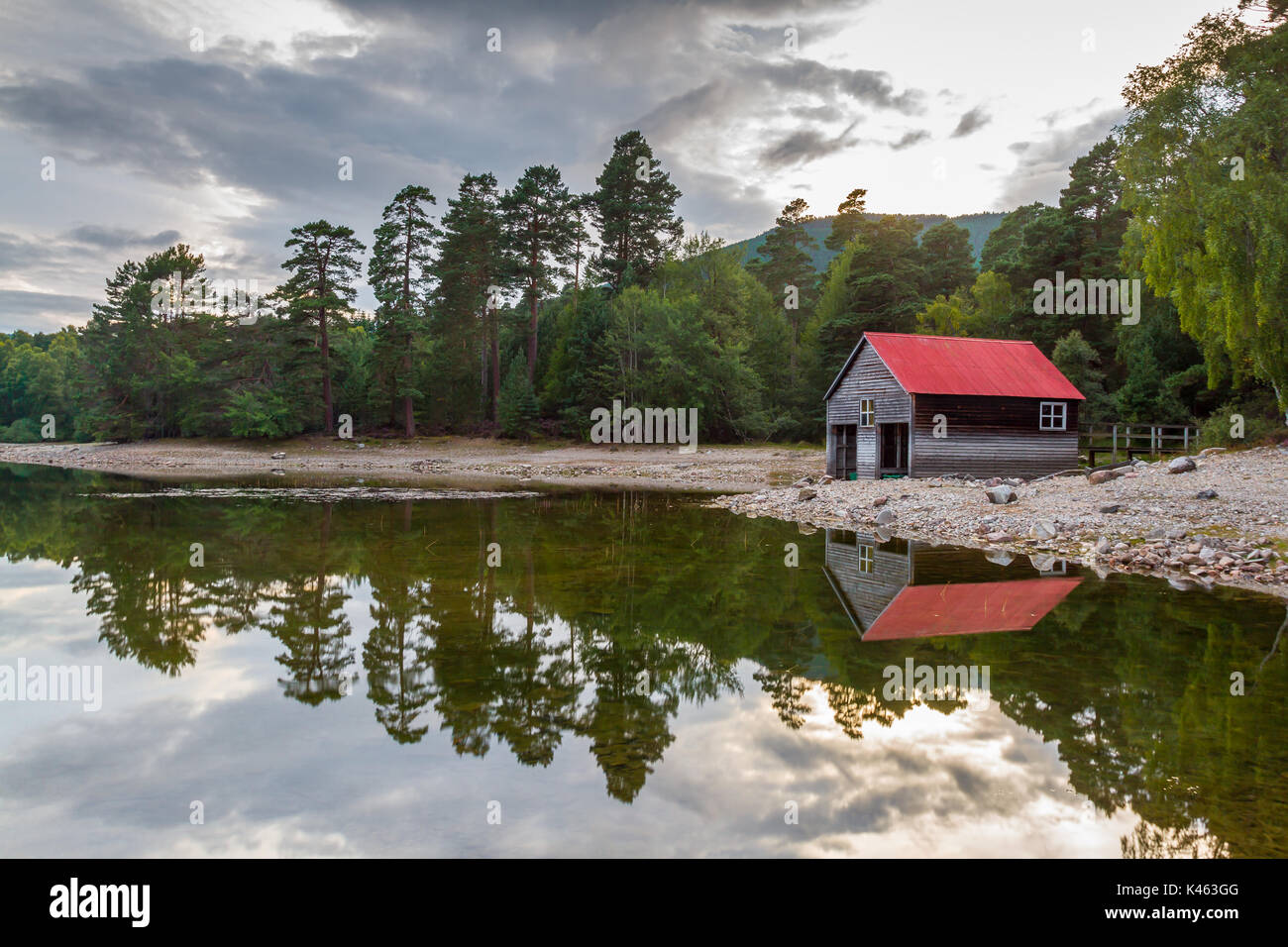 The boathouse at Loch Vaa in the Caringorms National Park, Scotland, UK ...
