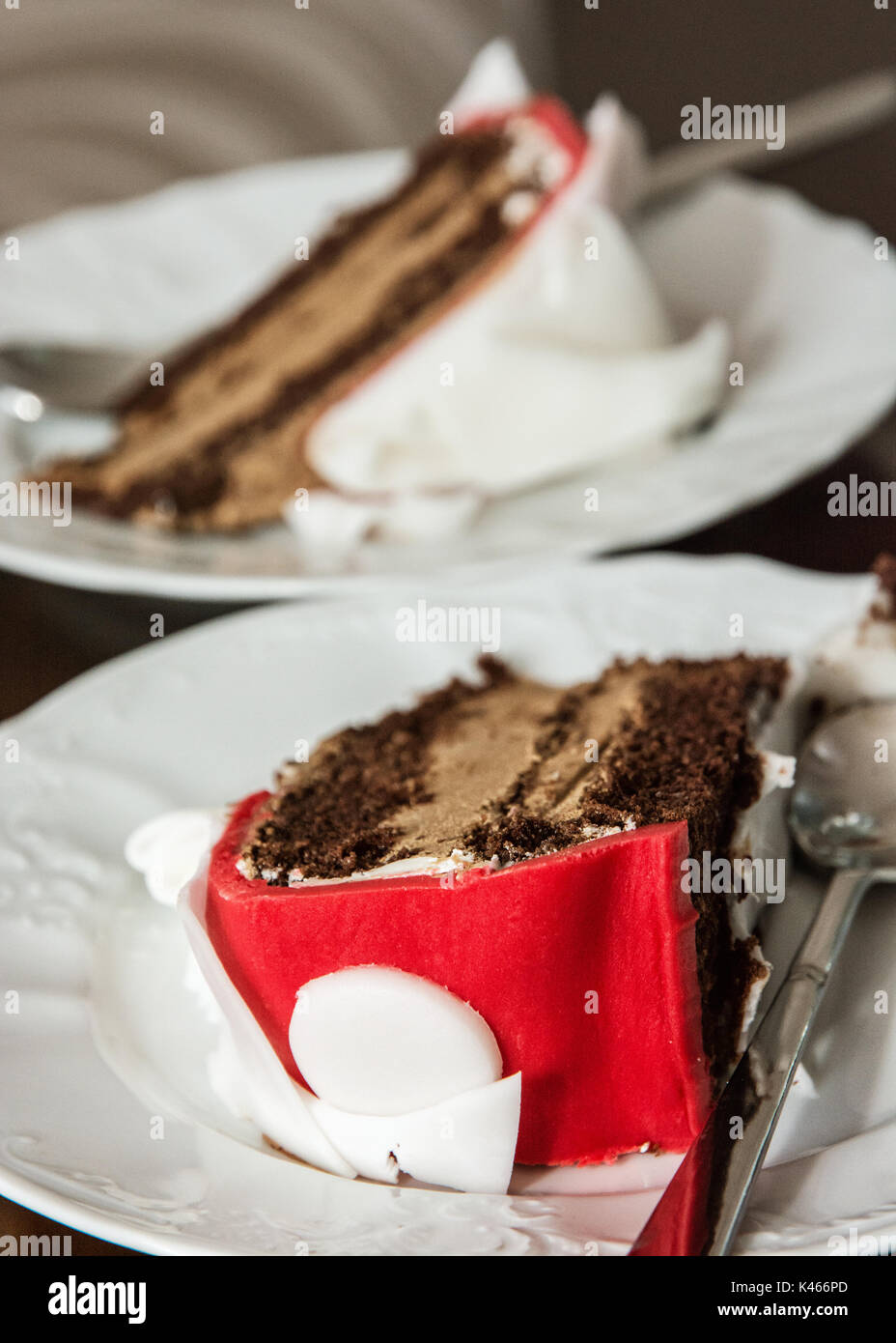 Two portions of delicious chocolate cake. Sweet food Stock Photo - Alamy
