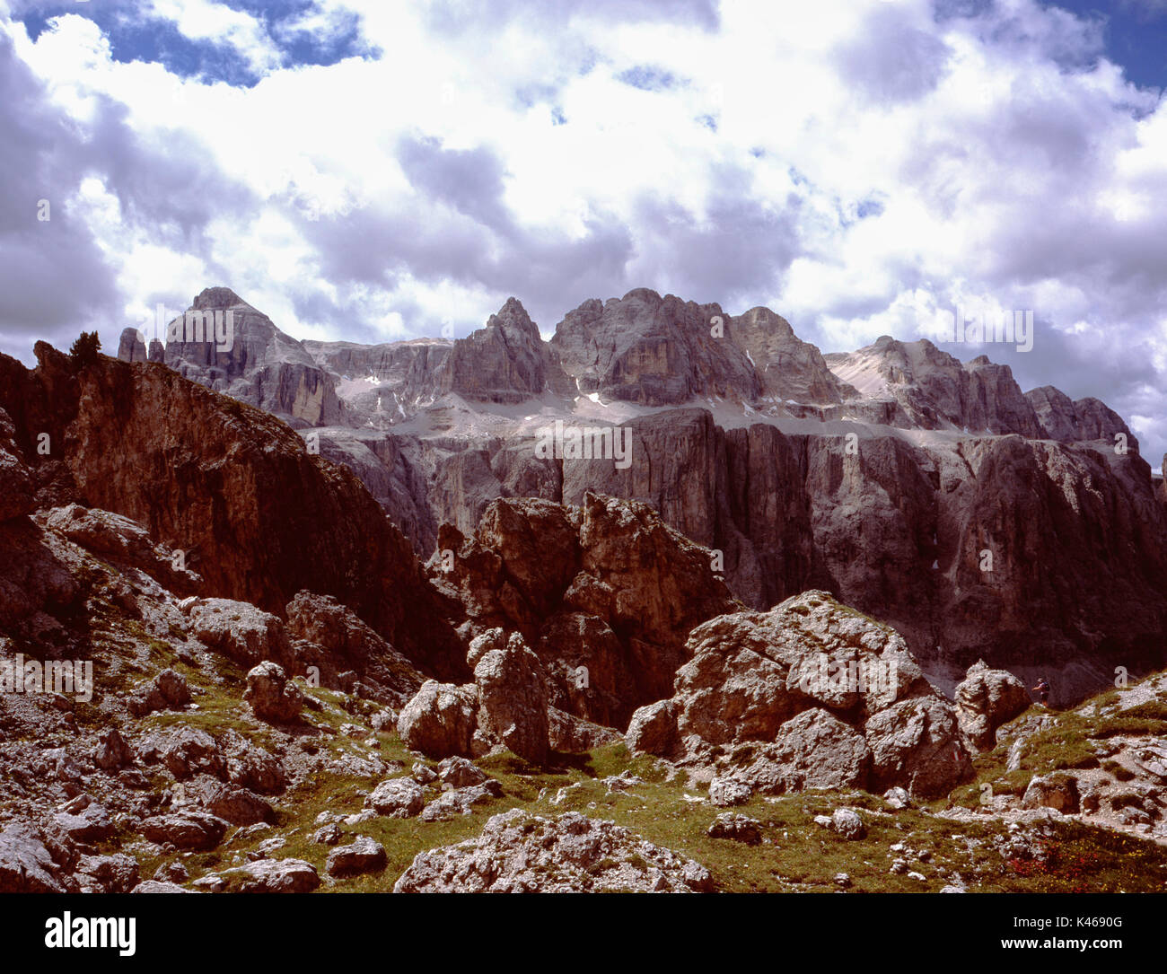 The Sella Gruppe or Gruppo Del Sella a view from near the Passo Gardena ...