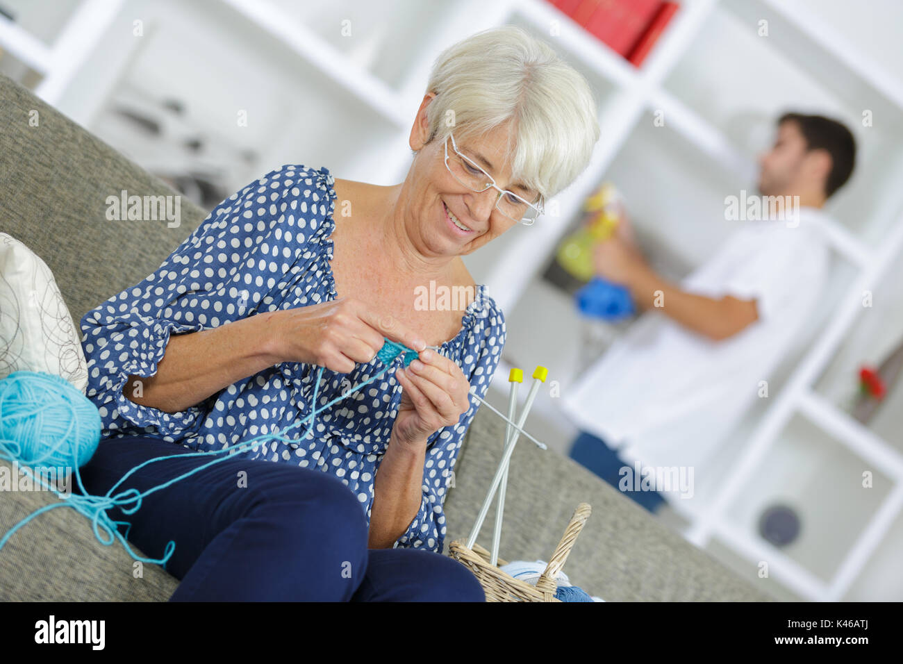 senior woman knitting at home Stock Photo - Alamy